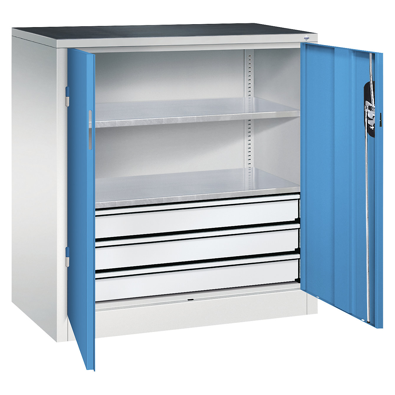Asztal melletti szárnyasajtós-fiókos szekrény műhelyekbe – C+P: ma x ...
