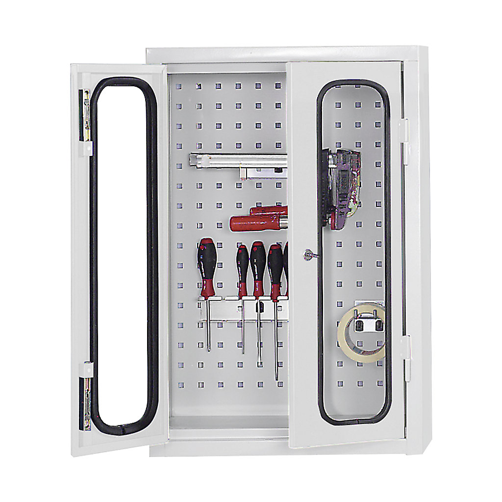 Armoire à outils murale vitrée: avec paroi arrière perforée | KAISER+KRAFT