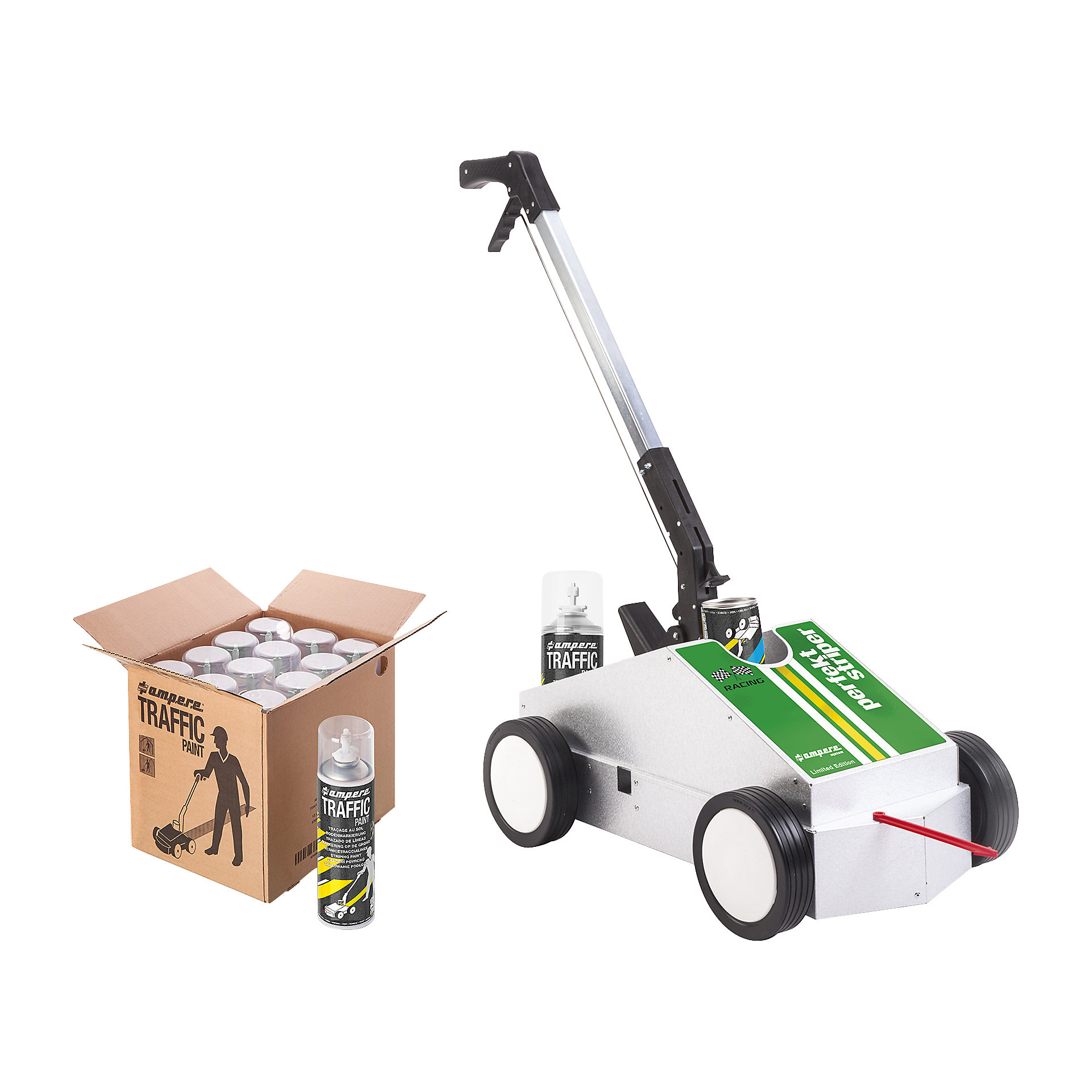 Line marking truck, set – Ampere: marking trolley with 12 cans of ...