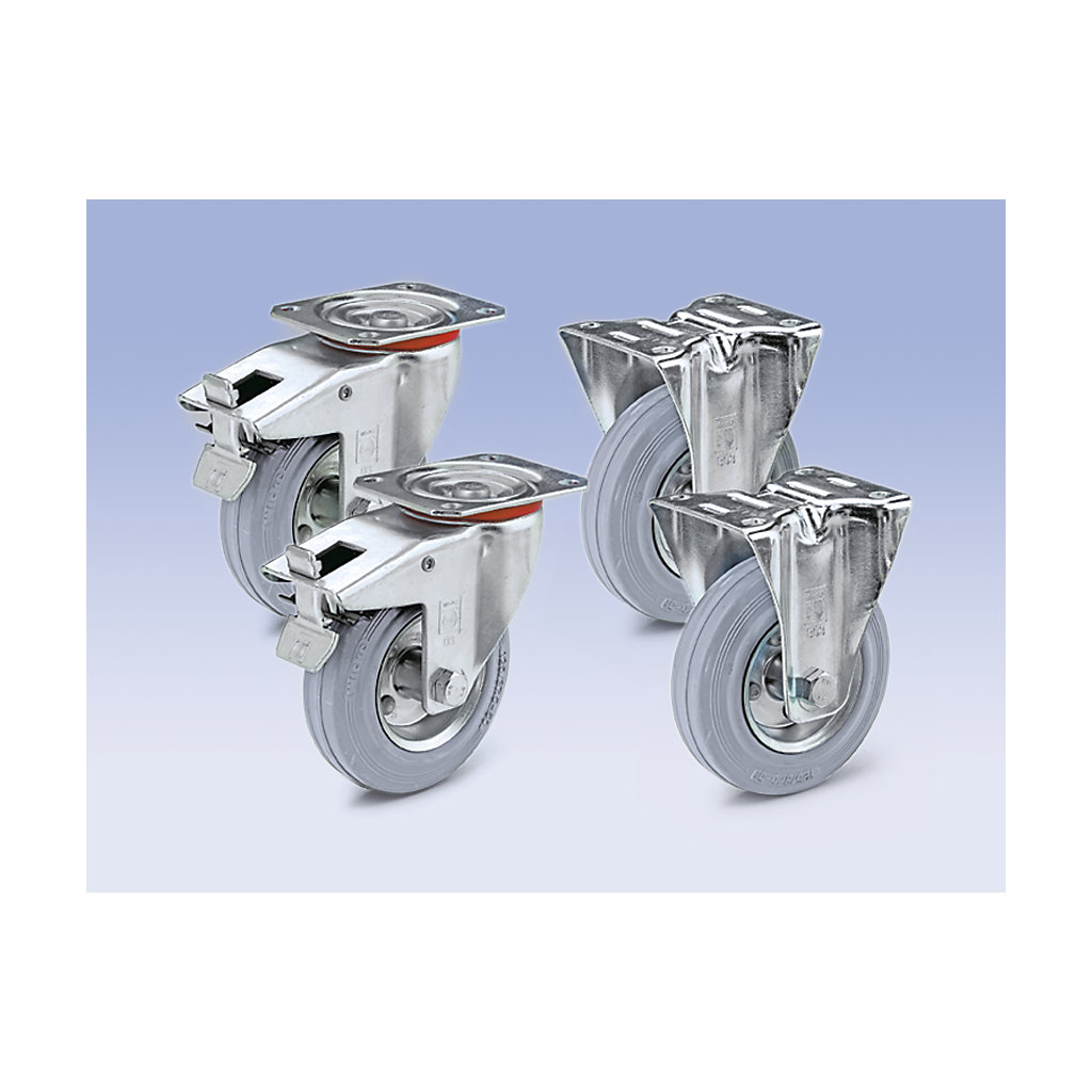 Solid rubber tyre, set offer – Wicke: 2 swivel castors with wheel stops ...