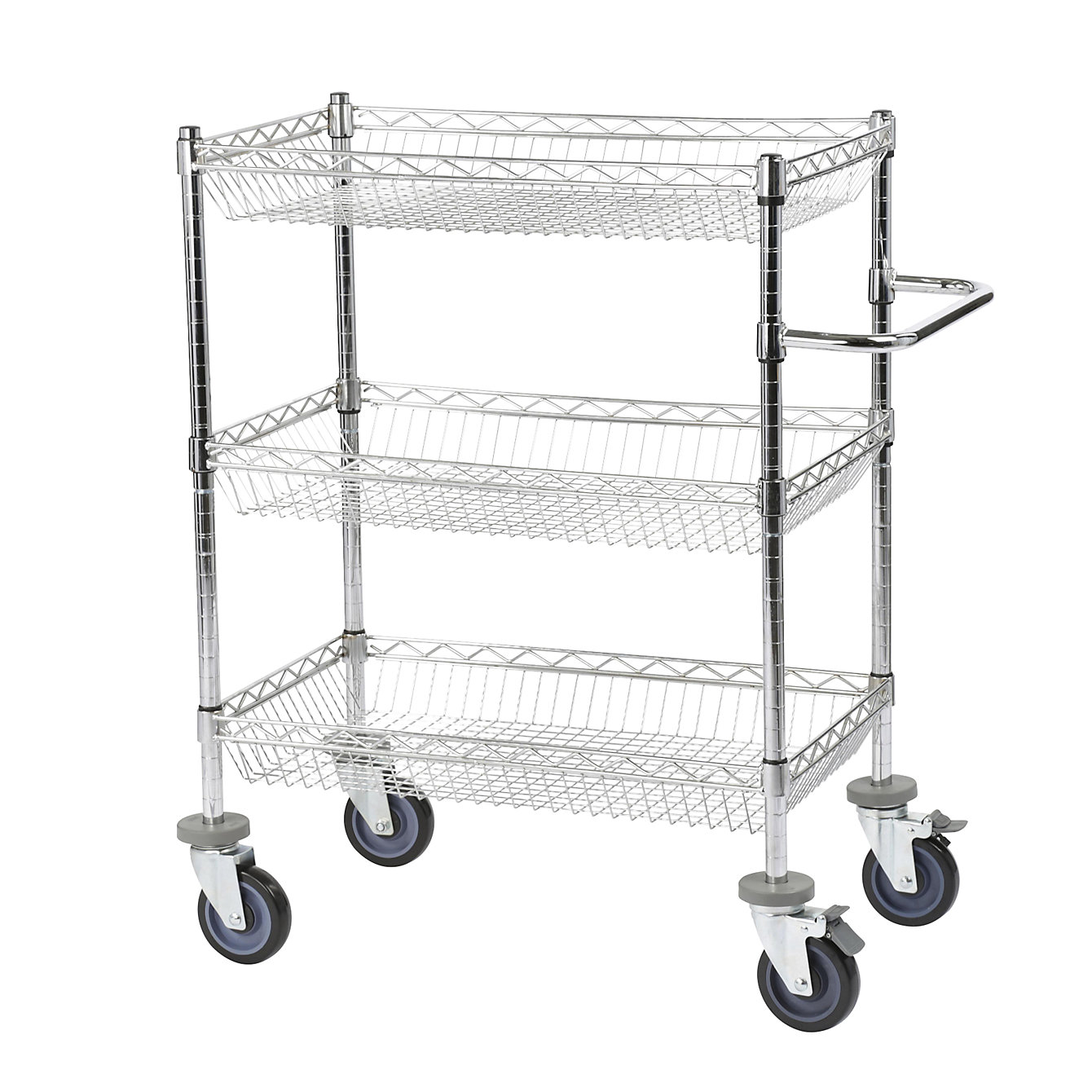 Chariot à plateaux en fil métallique chromé: avec 3 corbeilles ...