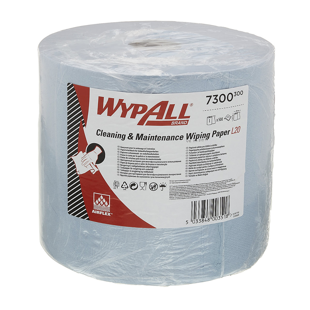 Kimberly-Clark – WypAll® wipes, large roll 7300: 500 wipes in 380 x 235 ...