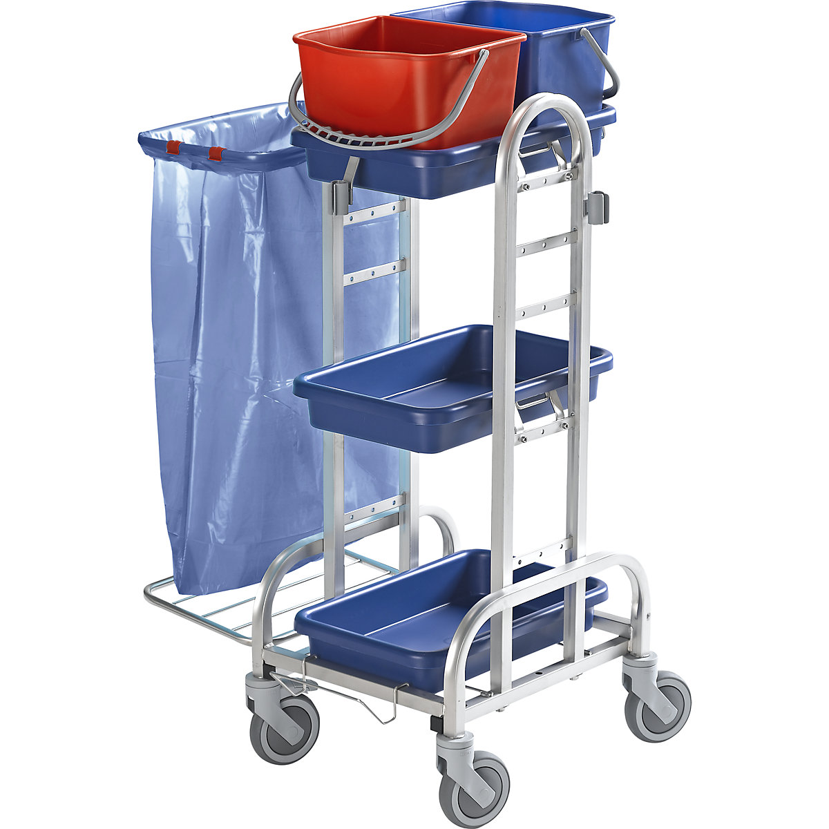 Stainless steel cleaning trolley – eurokraft pro: with 2 x 10 l buckets ...