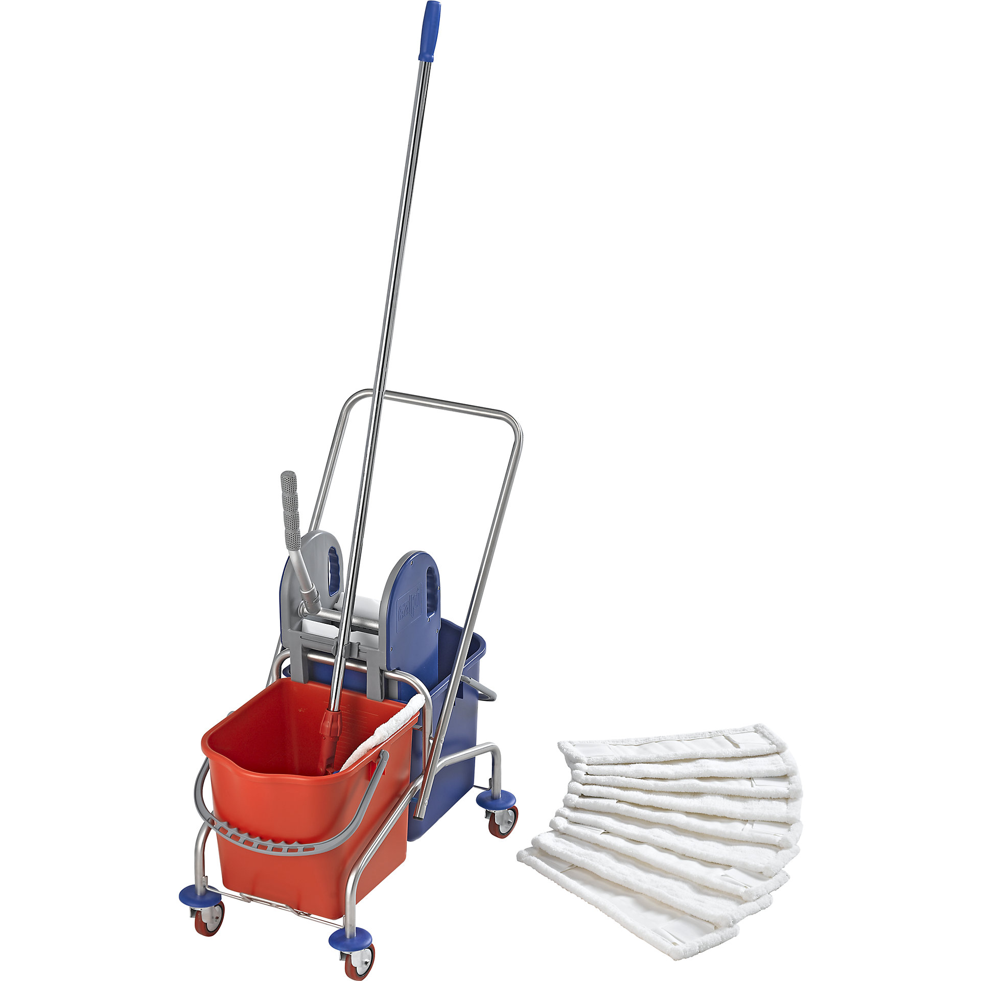 Stainless steel cleaning trolley set – eurokraft pro: with 2 x 25 l ...