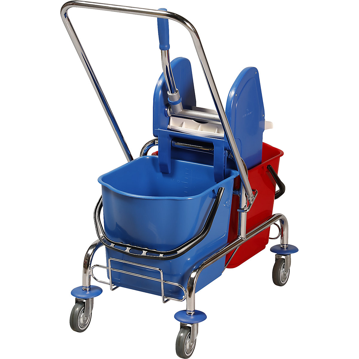 Wet mop trolley: 2 x 25 l double mobile buckets, push handle | kaiserkraft