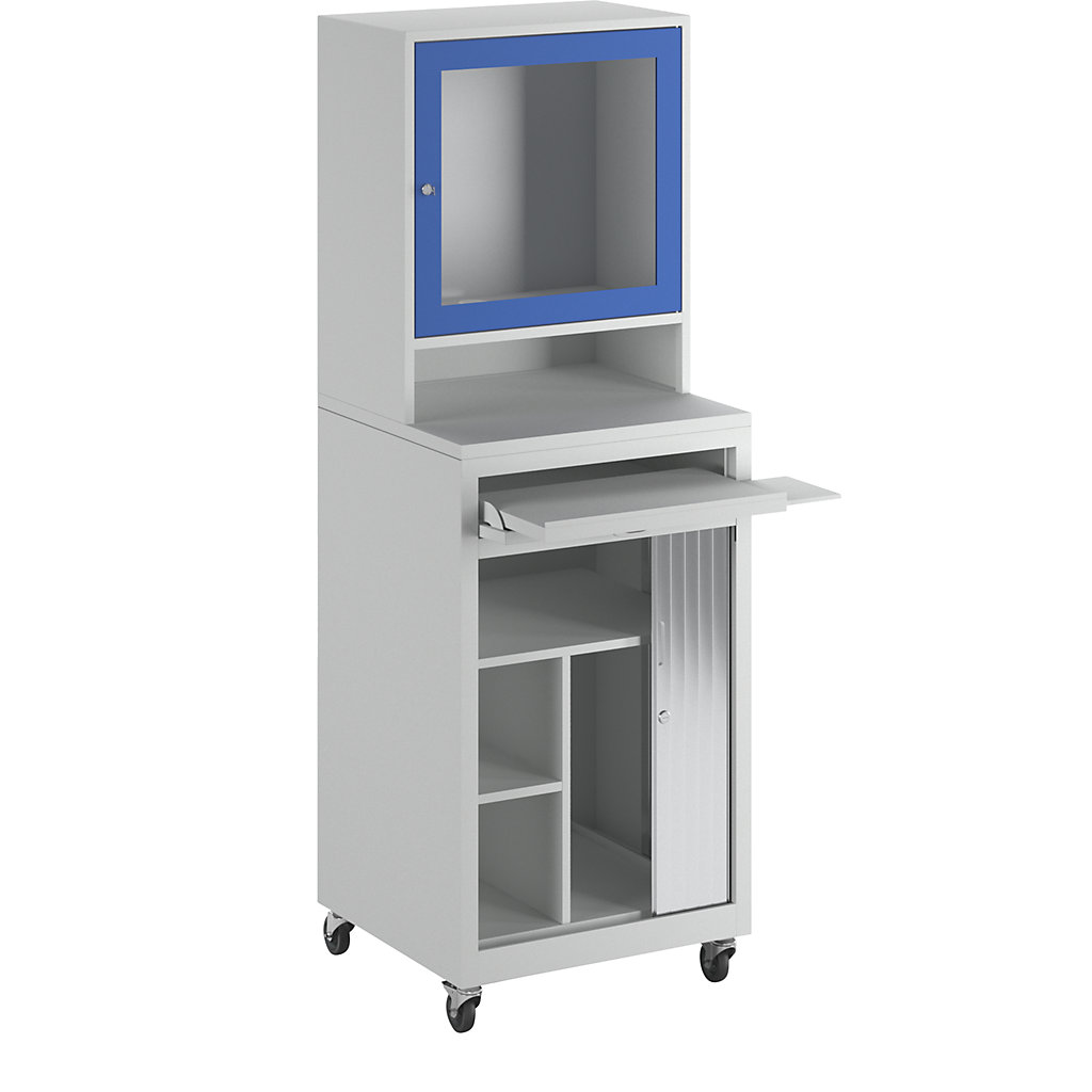 Computer roller shutter cupboard: for monitors up to 20'', mobile ...