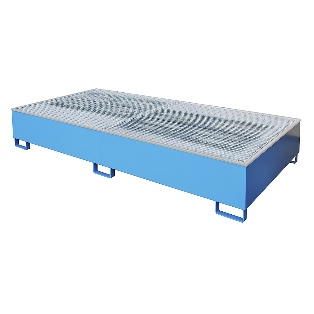 Steel sump tray with PE insert – eurokraft pro: 1000 l, for 2 x IBC/CTC ...