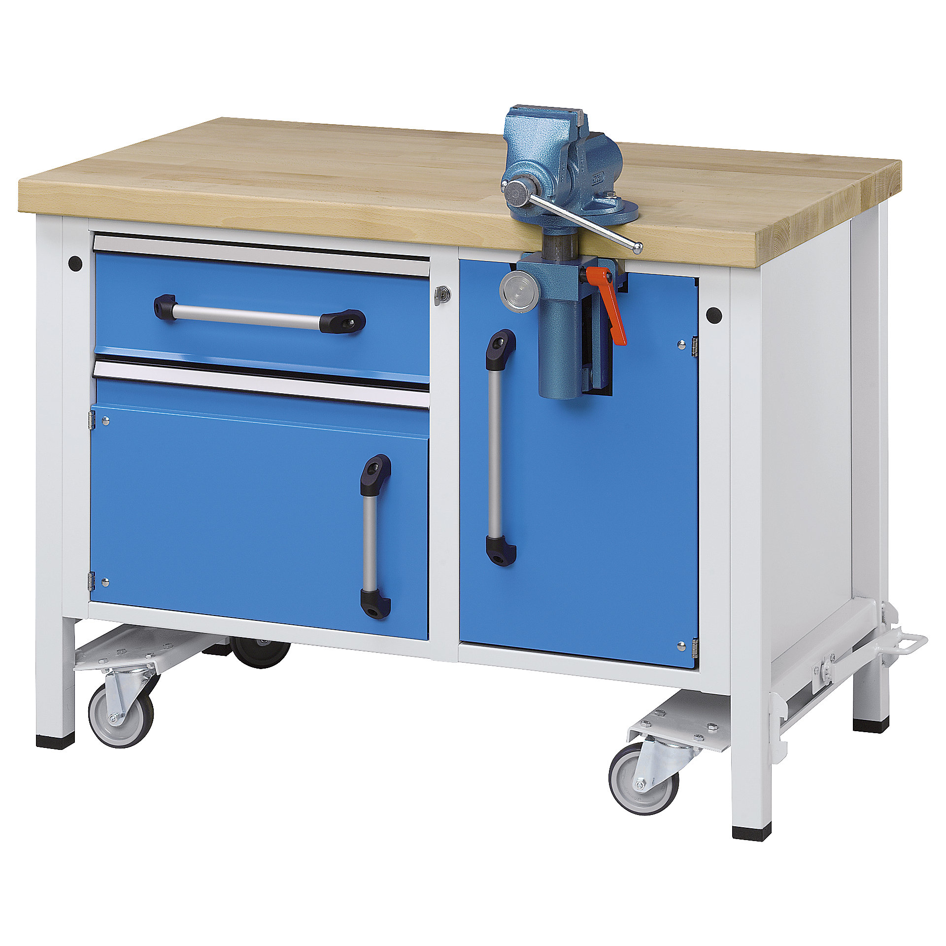 EUROKRAFTpro – Établi compact à châssis roulant escamotable, avec étau ...