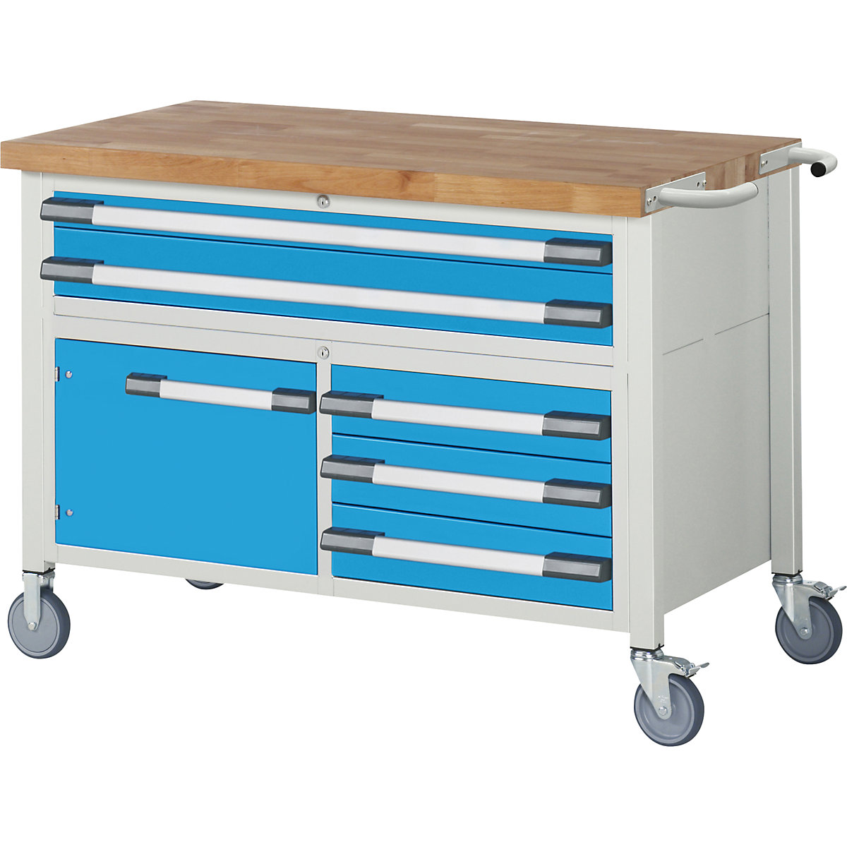 Établi mobile série 8000, sur piétement – eurokraft pro: 5 tiroirs, 1 ...