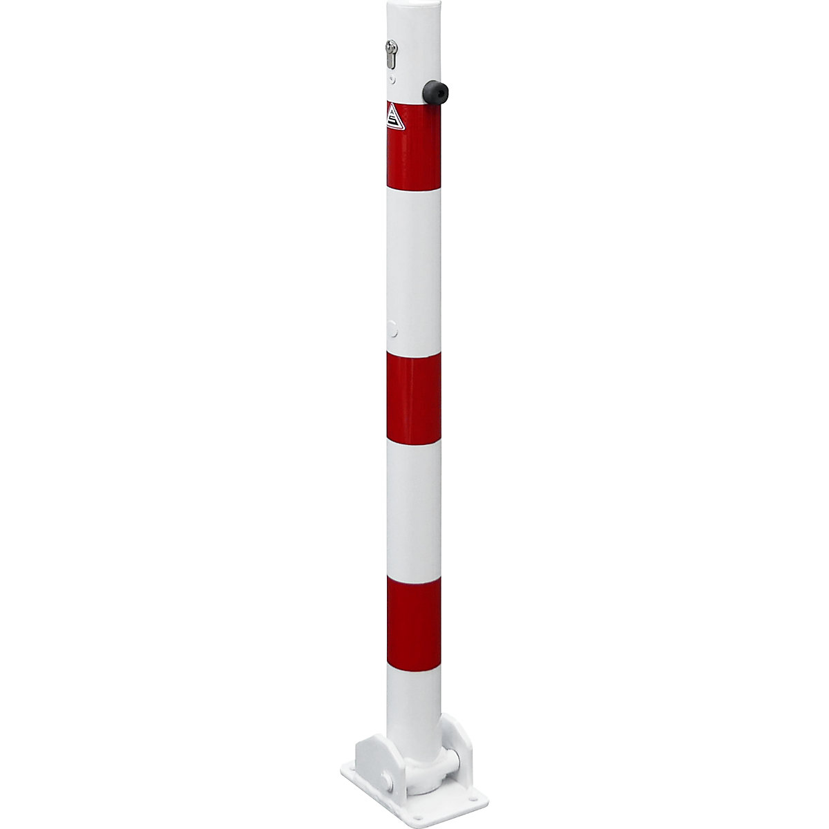 Barrier post, Ø 60 mm, white / red: folding with profile cylinder ...