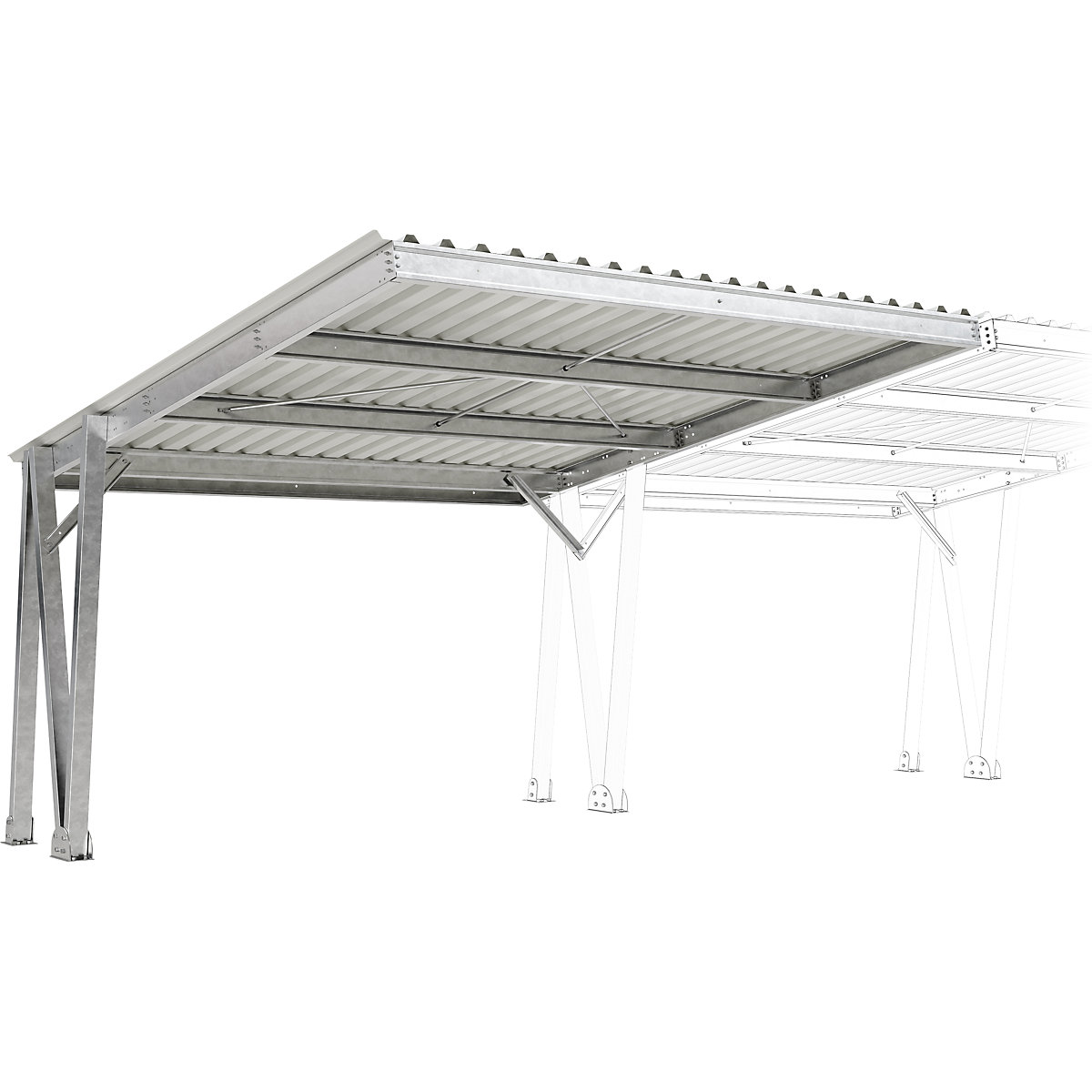 Vehicle shelter EcoCover for 2 parking spaces with steel roof: zinc ...