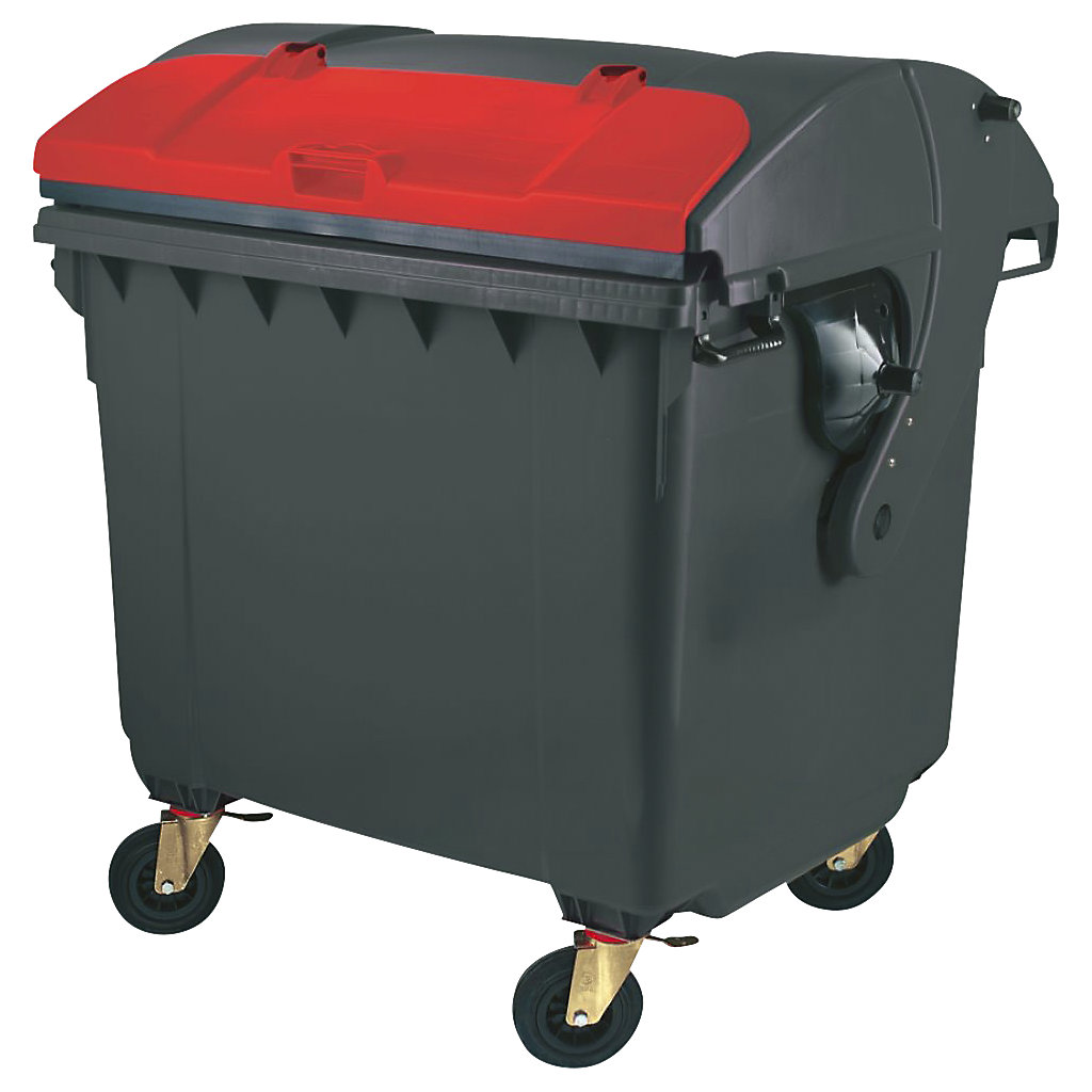 Plastic waste container, DIN EN 840: capacity 1100 L, with round lid ...
