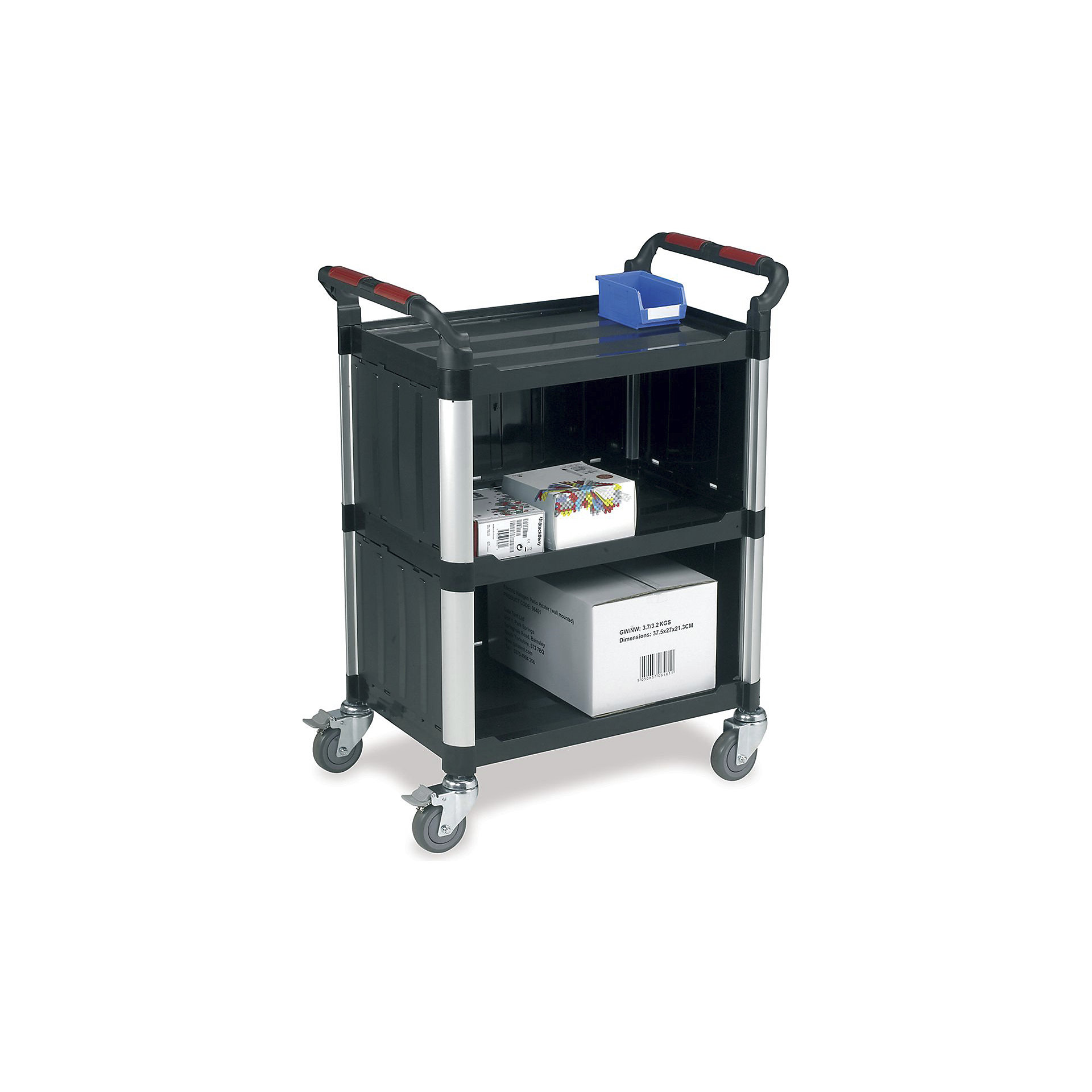 Plastic Tray Trolley With 3 Shelves (Sides/Back Enclosed) 1000h x 850w ...
