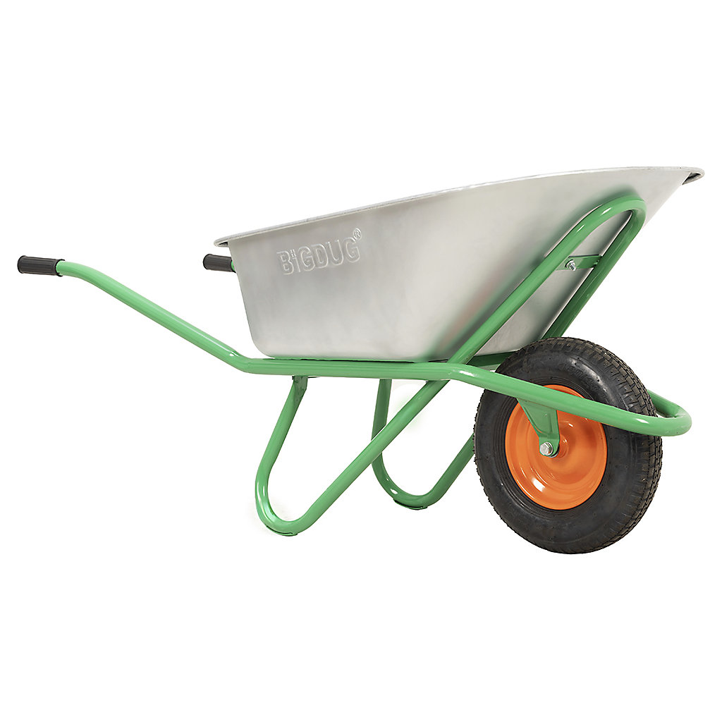 BiGDUG Galvanised Wheelbarrow | Green Frame & Galvanised Pan ...
