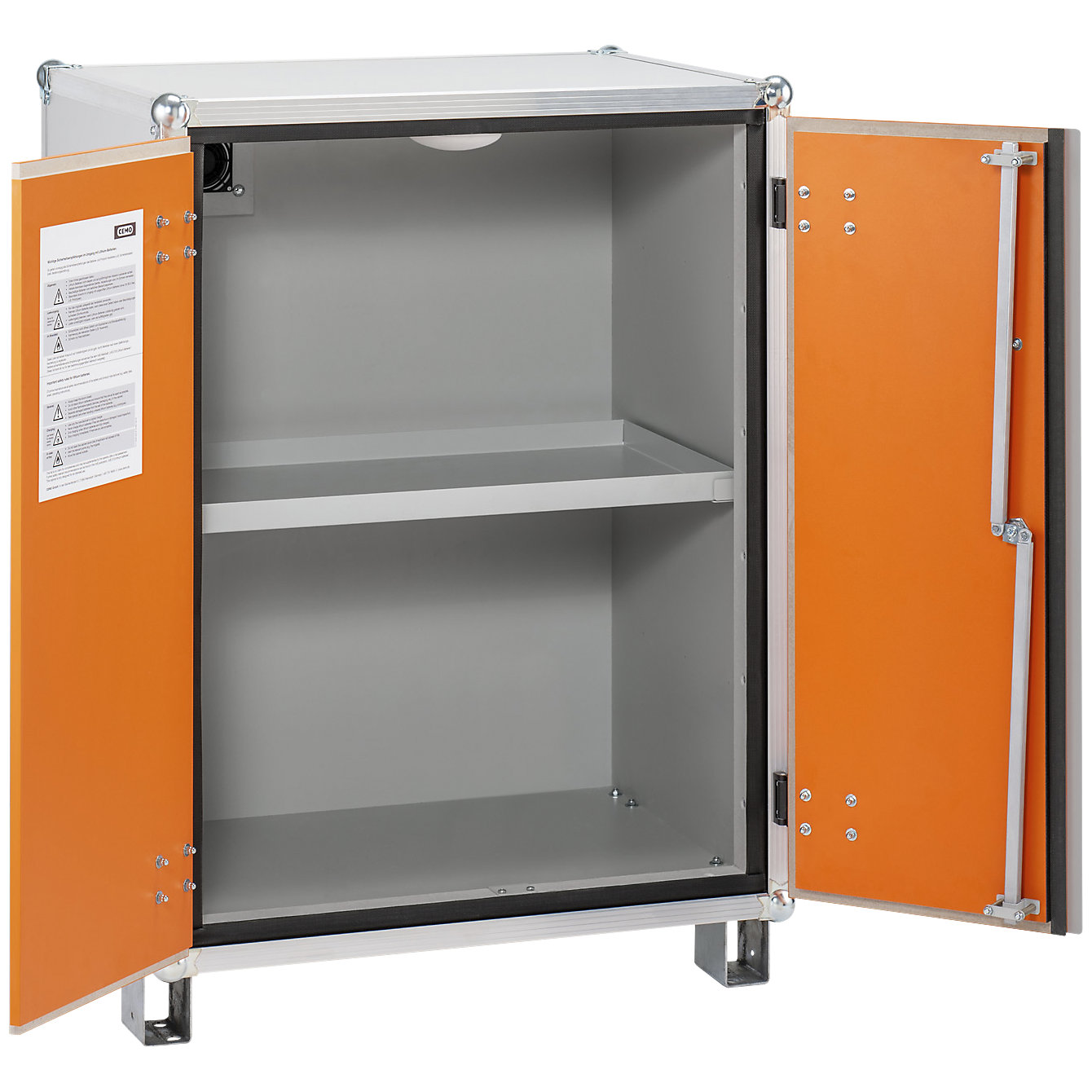 Safety battery storage cabinet – CEMO: WxD 800 x 660 mm, 1 shelf ...