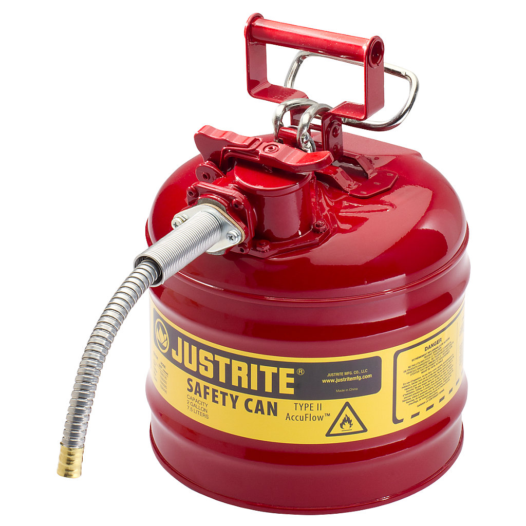 Safety container with flexible metal spout – Justrite: capacity 7.5 l ...