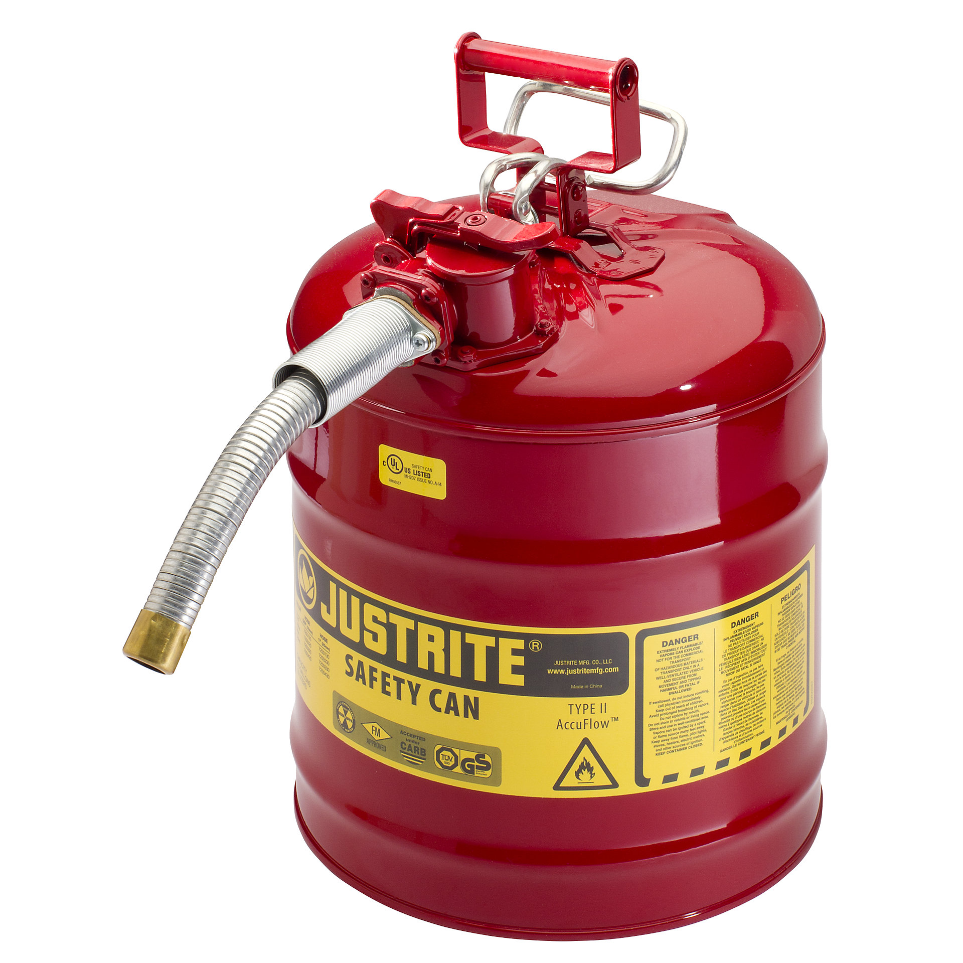 Safety container with flexible metal spout – Justrite: capacity 19 l ...