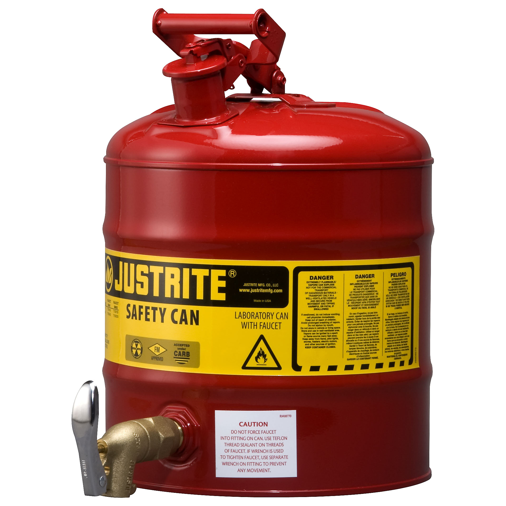 Safety dispenser with tap – Justrite: sheet steel, capacity 19 l ...