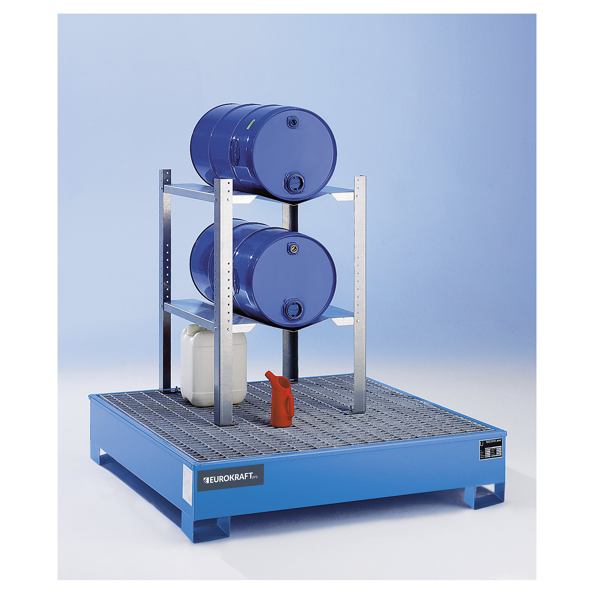 Drum and small container shelf unit – eurokraft pro: with 2 x 60 l drum ...