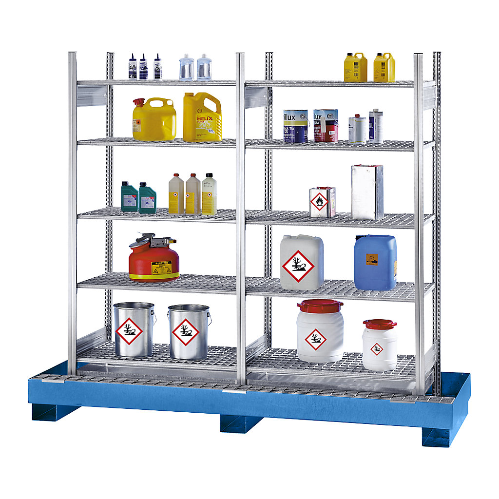 Hazardous goods shelving for small containers, for water hazardous and ...
