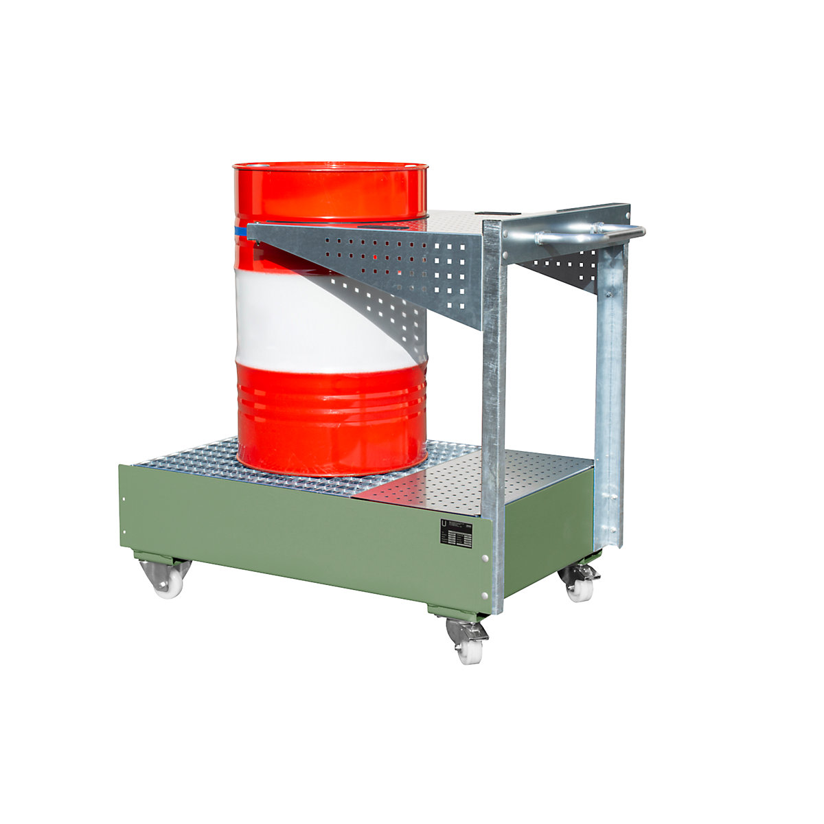 Mobile sump tray with perforated panel bracket: for 1 x 200 l drum ...