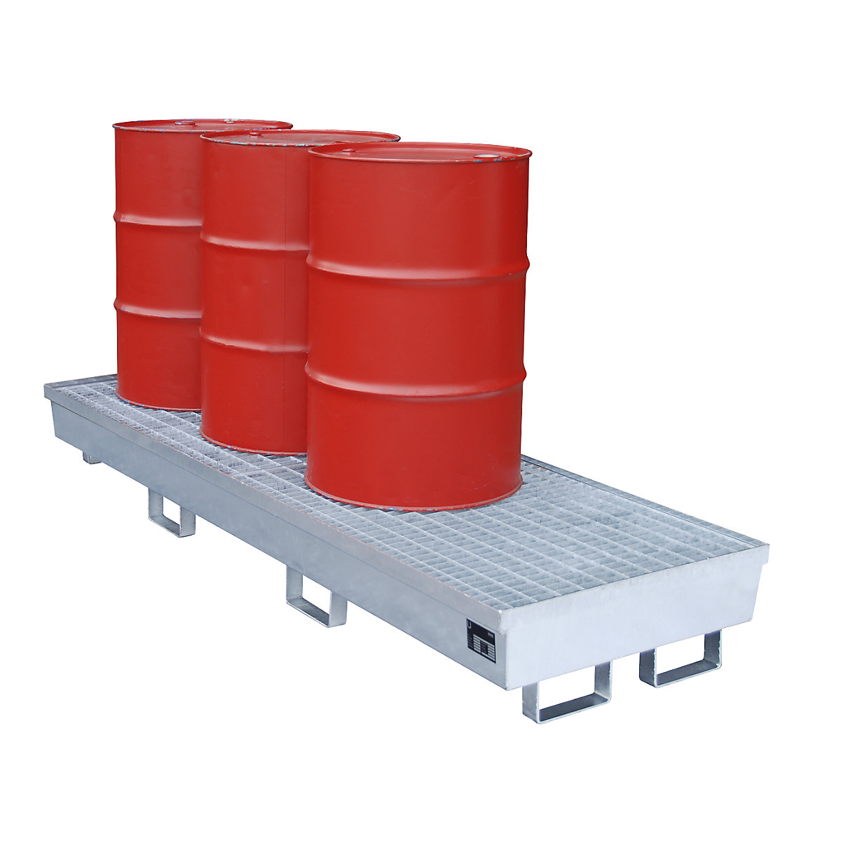 Steel sump tray with edge profiles – eurokraft pro: for 4 x 200 l drums ...