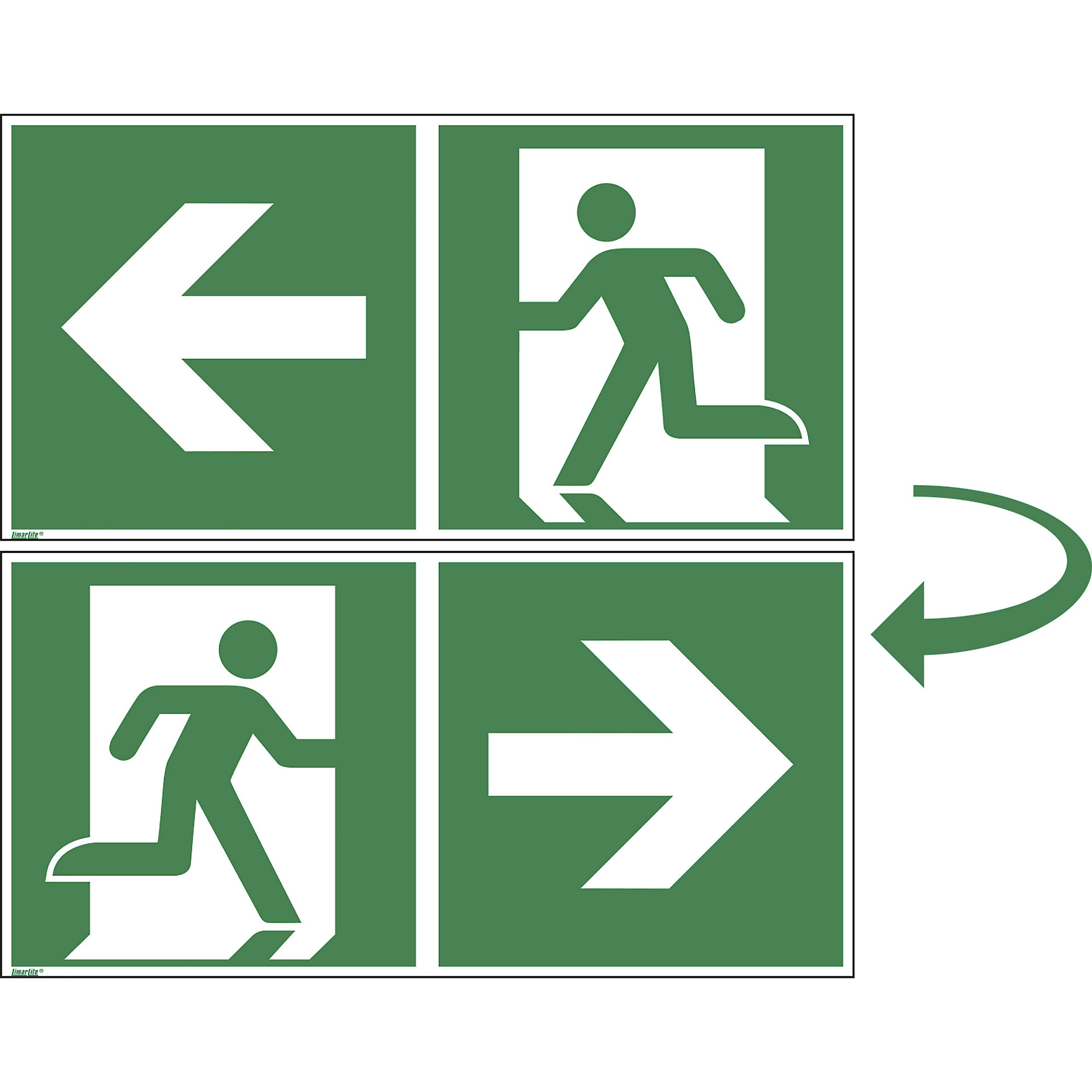 Emergency exit route, double sided: plastic, pack of 10 | kaiserkraft