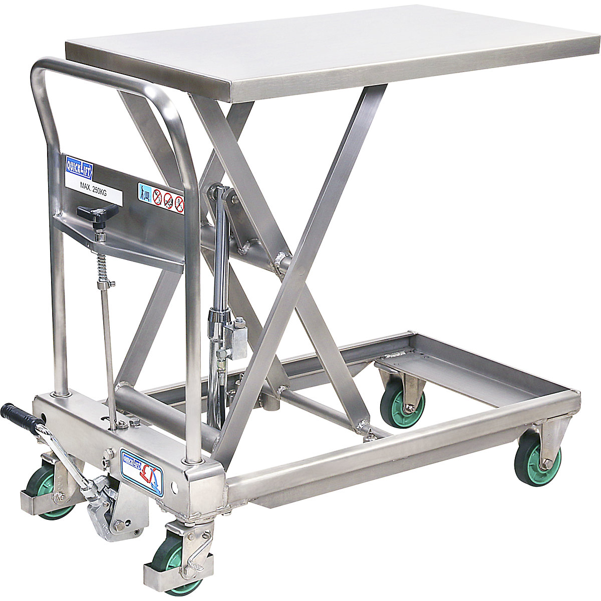 Scheren-Hubwagen Edelstahl: Quick-Lift, Tragfähigkeit 250 kg | kaiserkraft