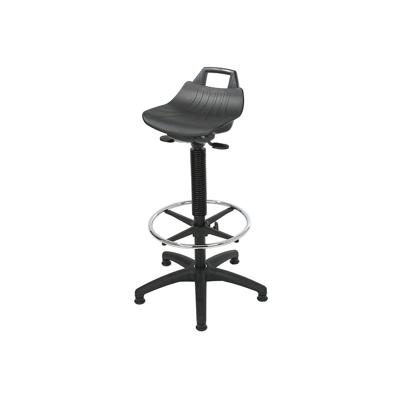 Stool with gas-lift height adjustment: with floor glides and chrome ...