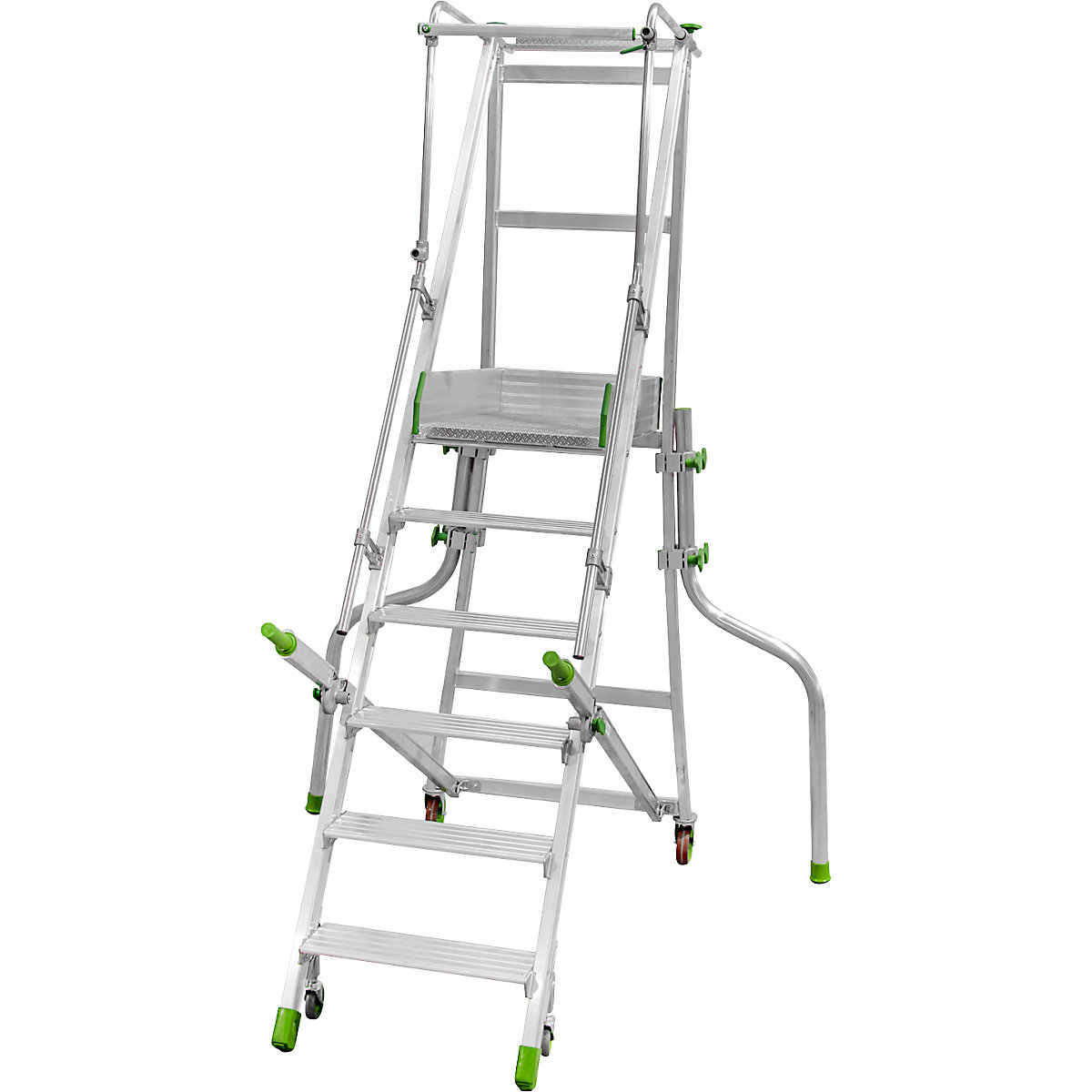 Mobile aluminium platform stairs: folding, with ribbed aluminium steps ...