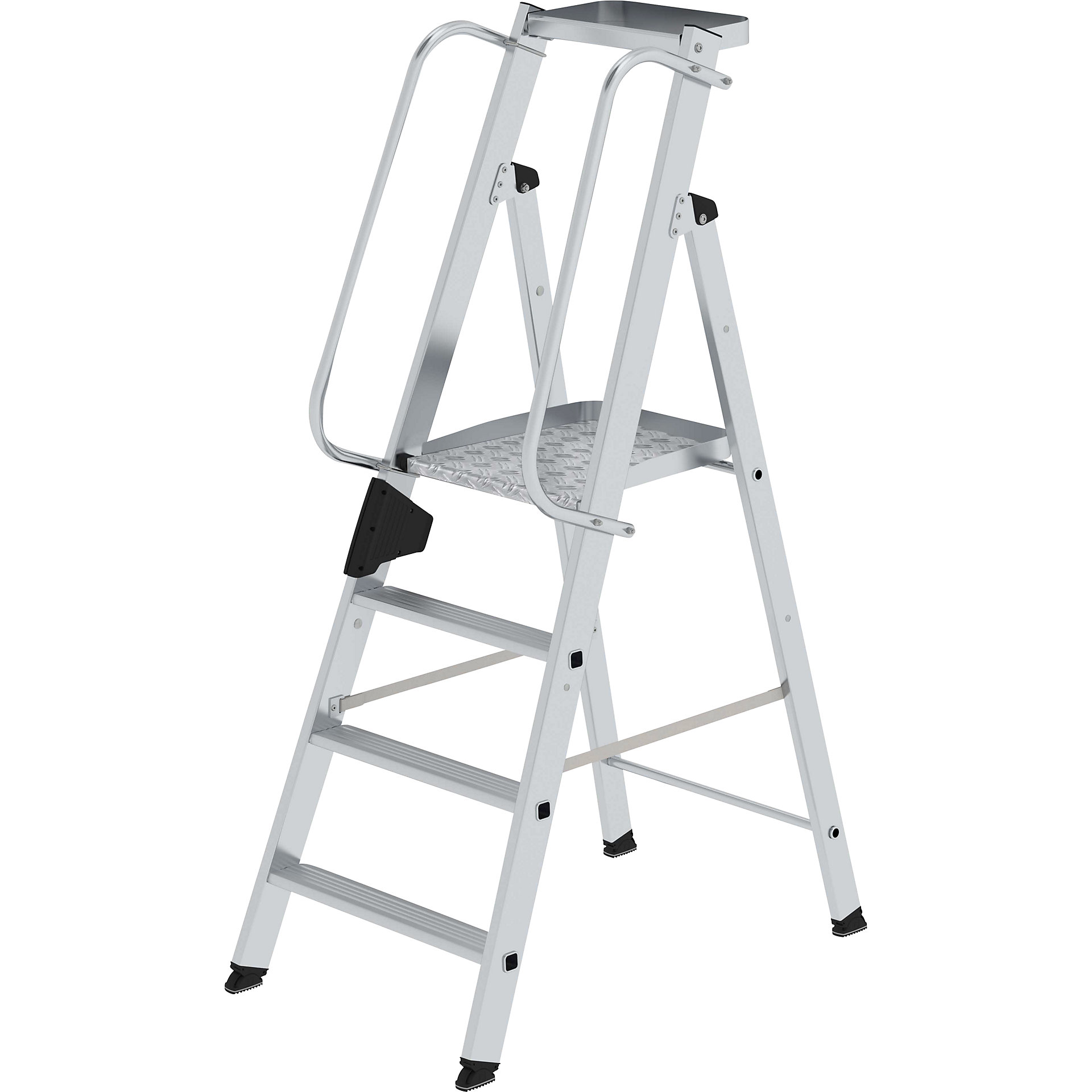 Aluminium step ladder with large platform – MUNK: hand rail on both ...