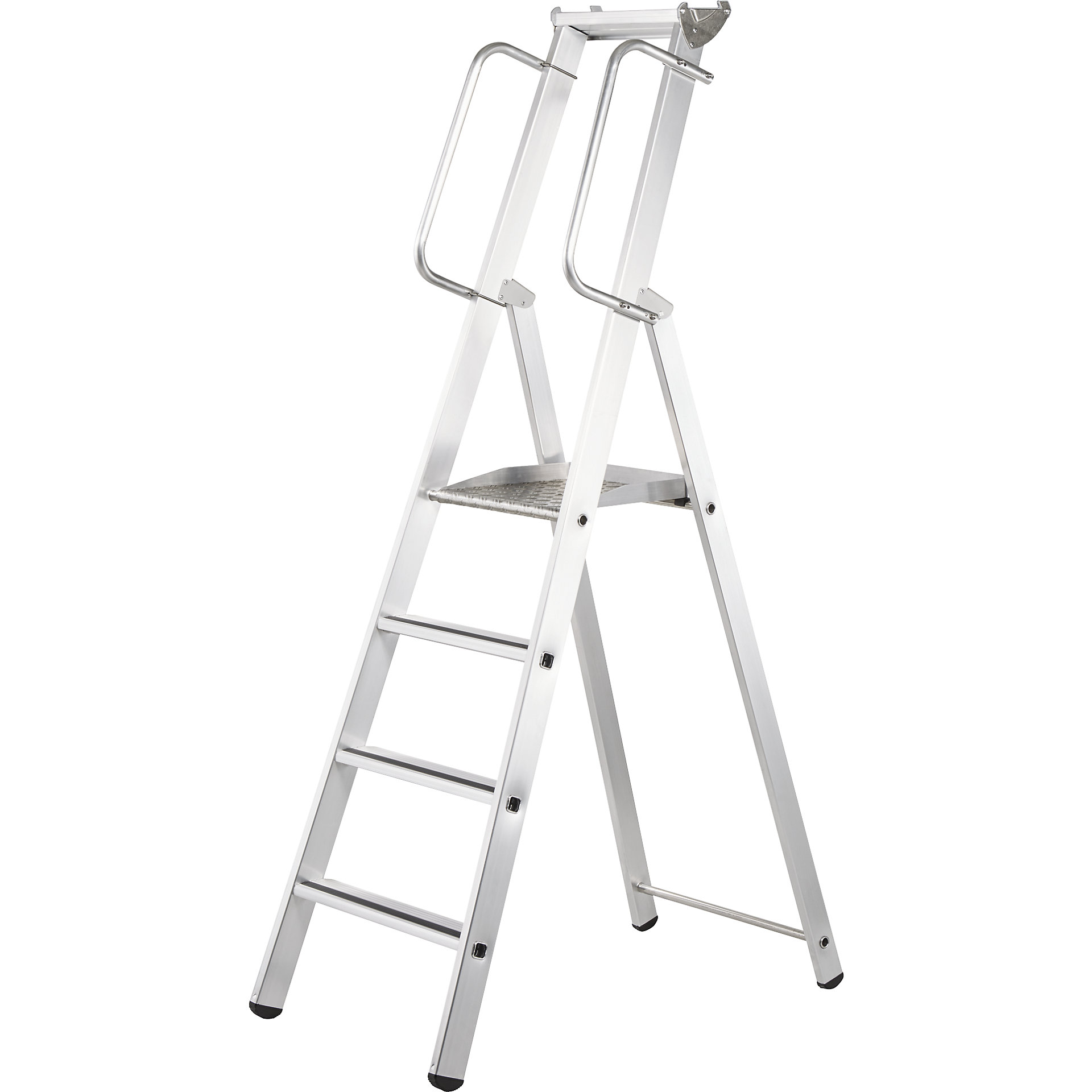Aluminium step ladder with large platform – ZARGES: with hand rail on ...