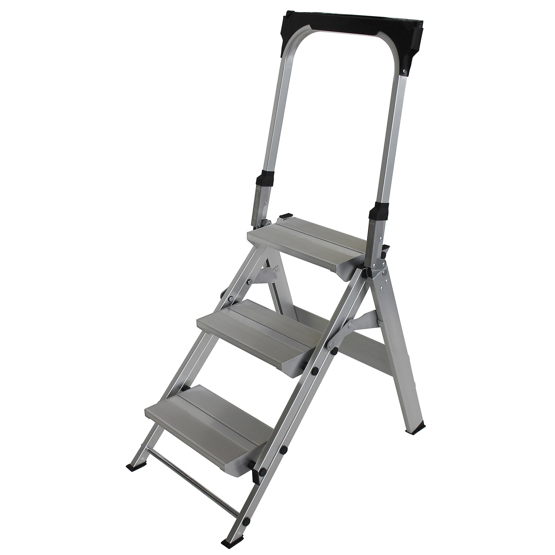 Aluminium folding steps – MUNK: with safety rail | kaiserkraft