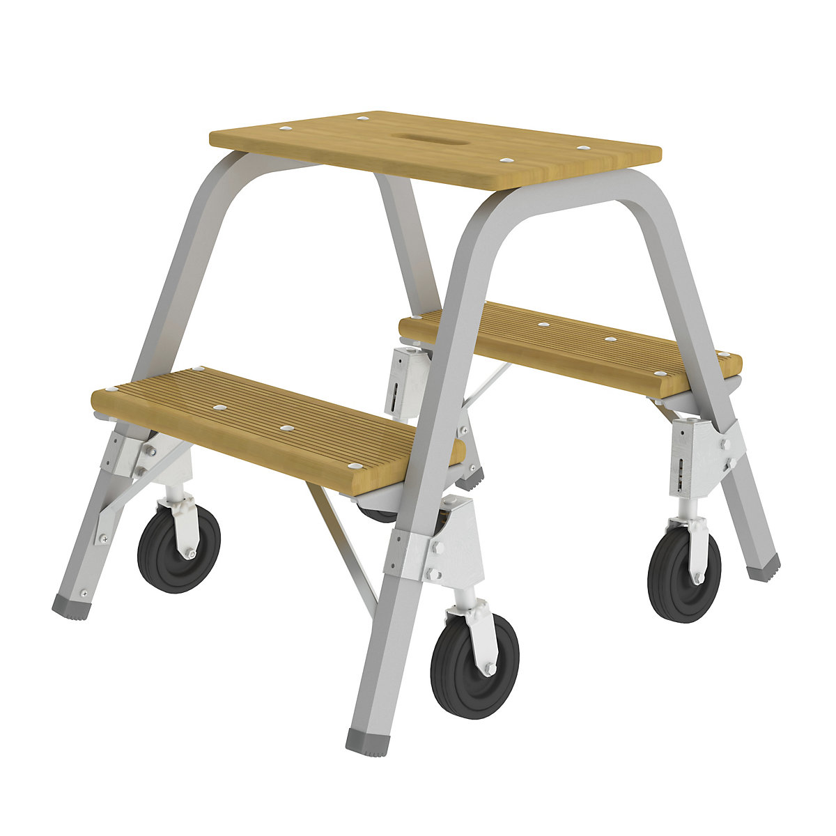 Tubular steel steps with wooden steps – MUNK: with 4 braked castors ...