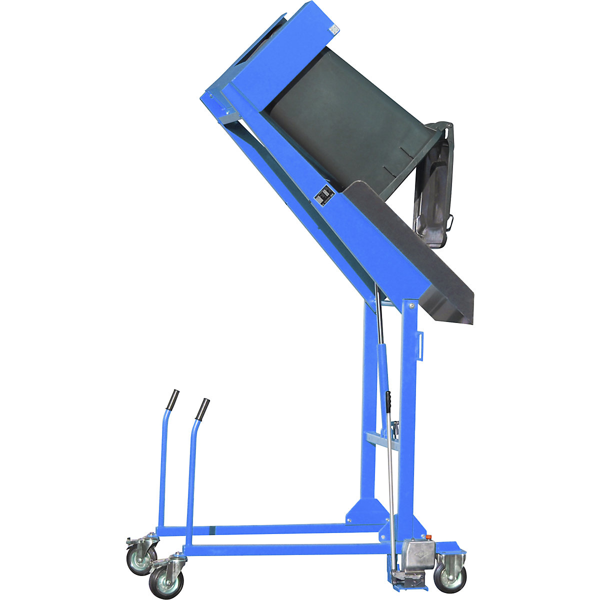Waste bin tipping station – eurokraft pro: hydraulic, with hand pump ...