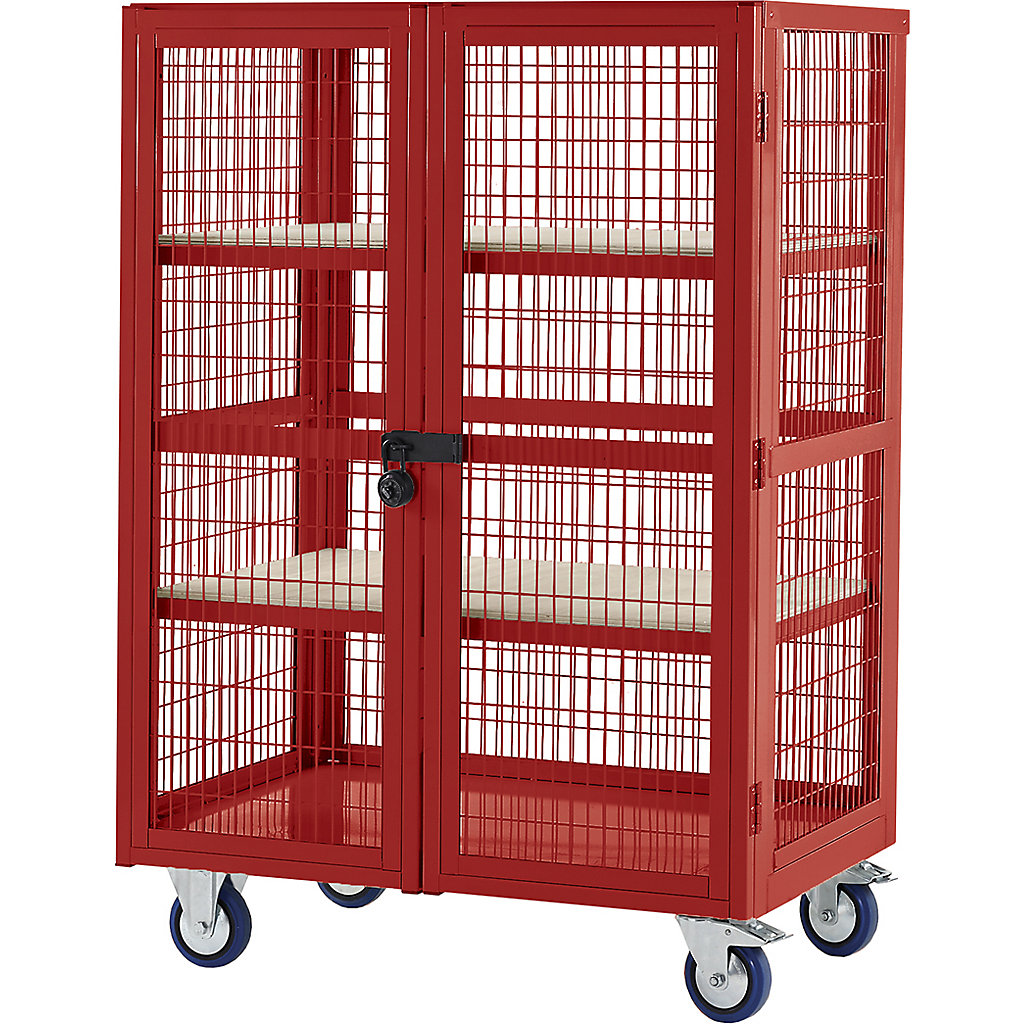 Mobile Mesh Cage Storage Trolley | 1955h x 1200w x 600d mm | Red | 2 ...