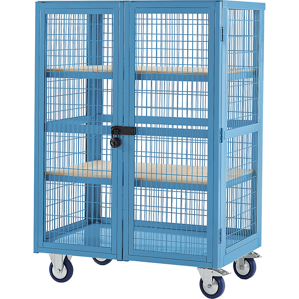 Mobile Mesh Cage Storage Trolley | 1355h x 900w x 600d mm | Light Blue ...