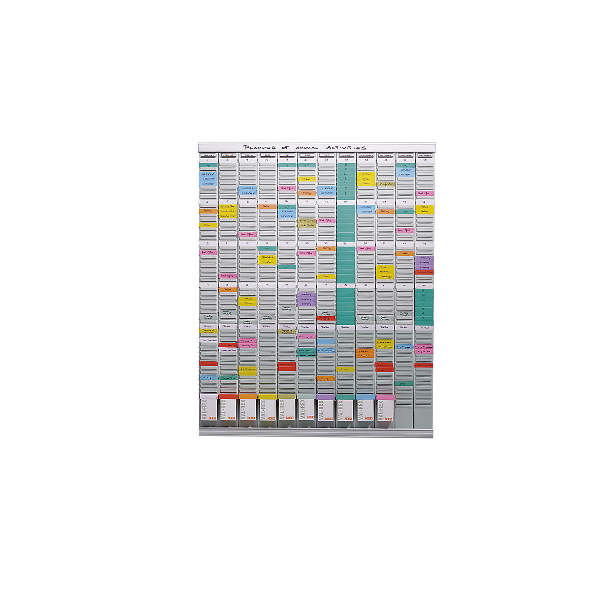 Planning annuel avec fiches en T: 12 modules de 54 fentes chacun ...