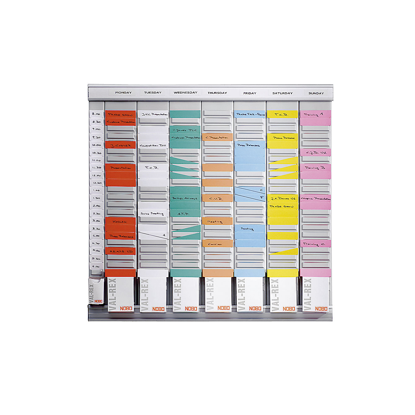 Planning hebdomadaire avec fiches en T: 7 modules de 24 fentes chacun ...