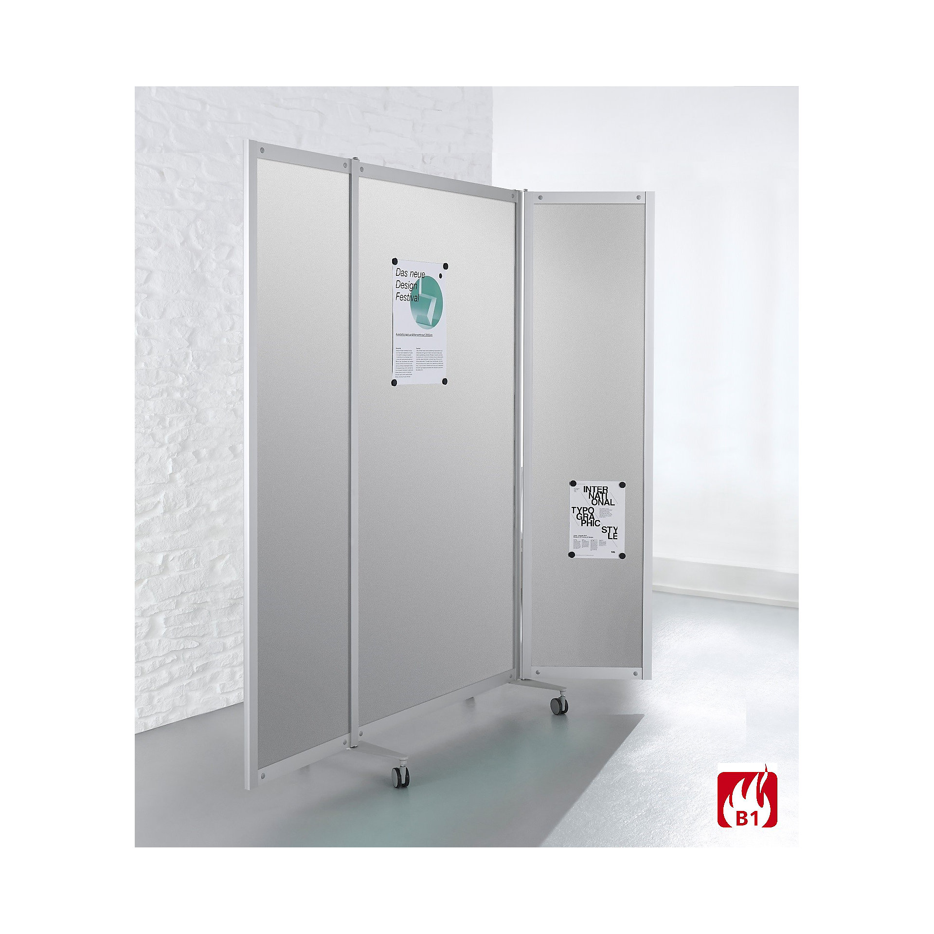 Biombo móvil, ignífugo marco de aluminio, superficie de panel magnética ...