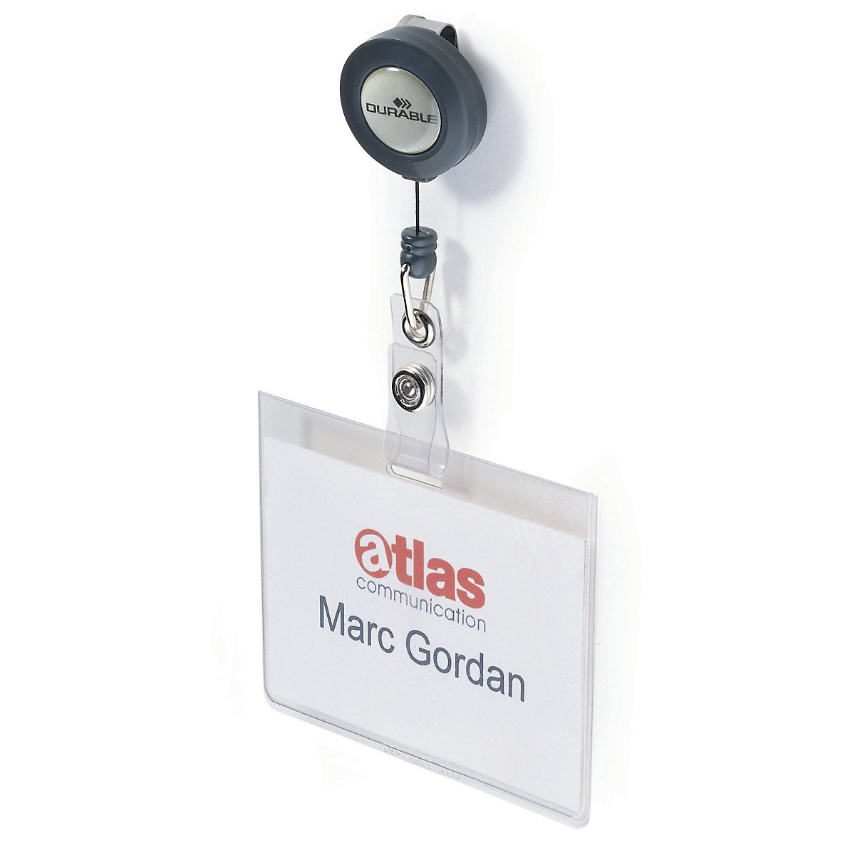 Name badge with retractable string – DURABLE: HxW 60 x 90 mm, pack of ...