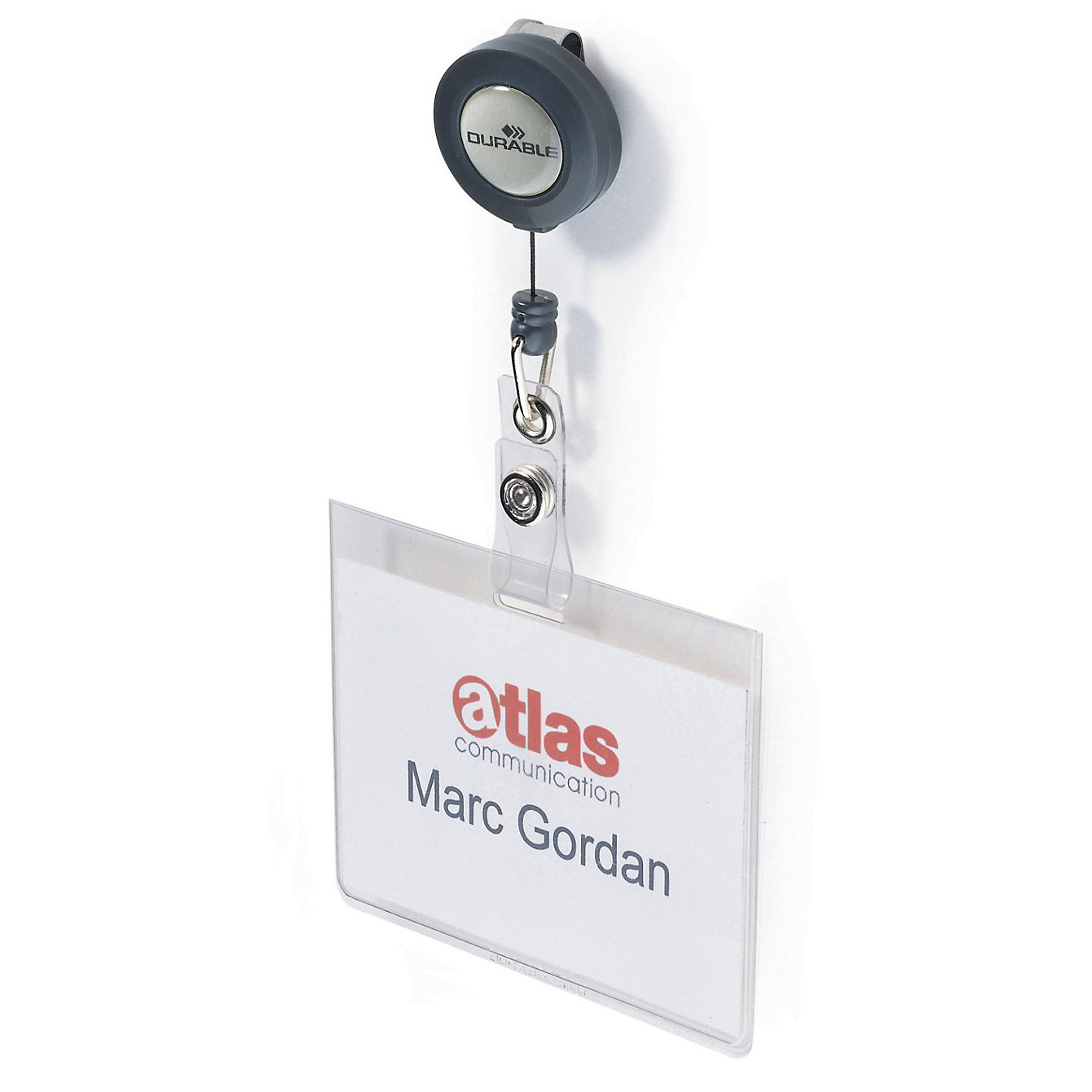 Name badge with retractable string – DURABLE: HxW 60 x 90 mm, pack of ...
