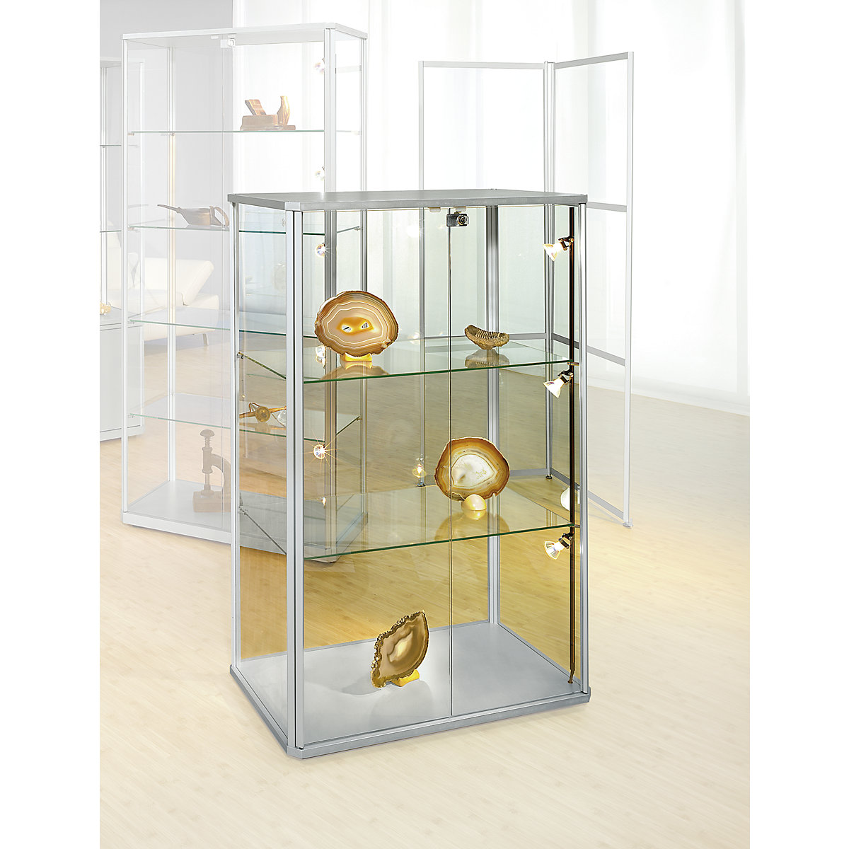 EUROKRAFTpro – Designer glass cabinet: half height, HxWxD 1280 x 820 x ...