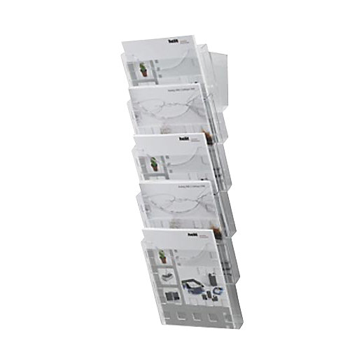 Wall mounted brochure rack, transparent – helit: 5 compartments for A4 ...