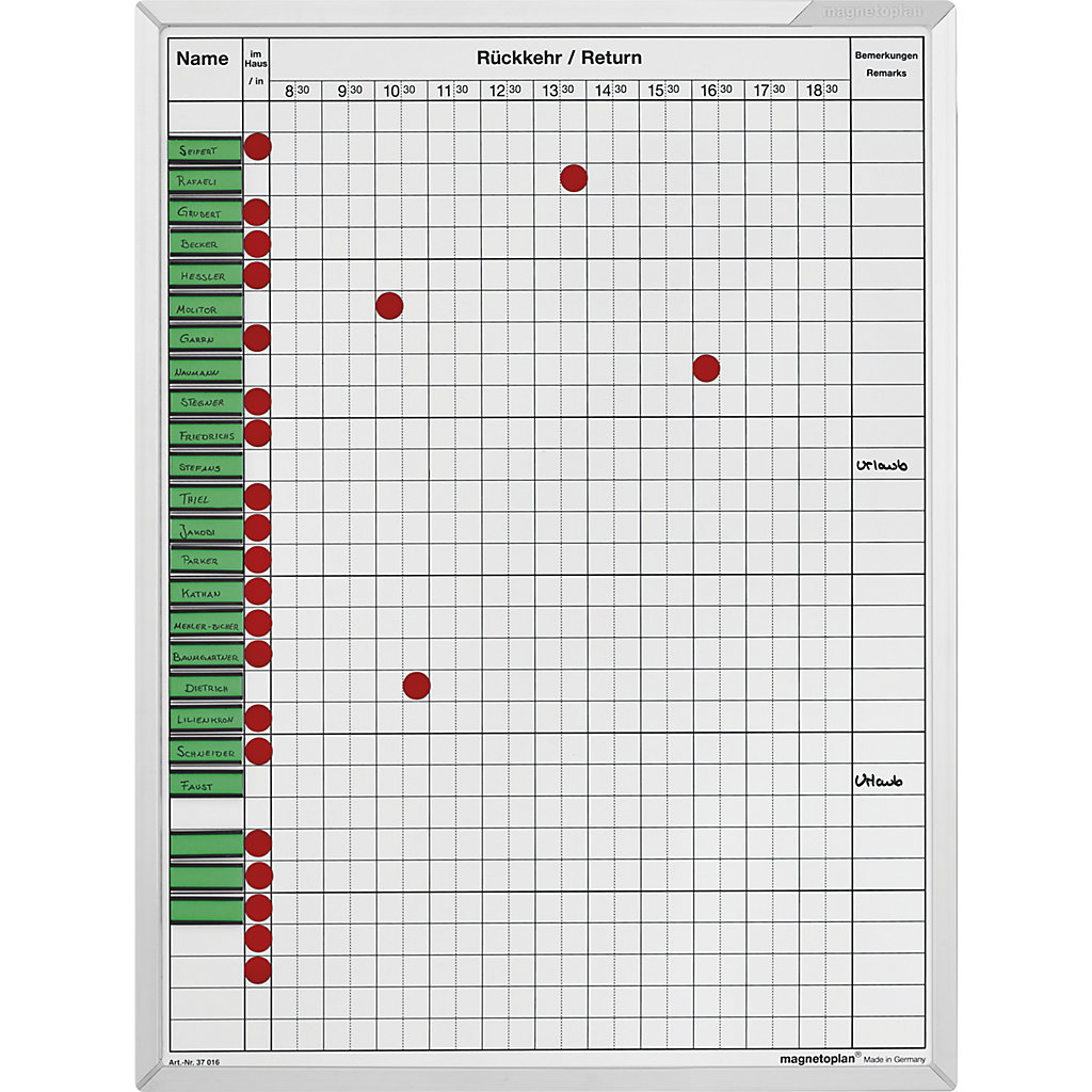 Attendance planner – magnetoplan: WxH 450 x 600 mm | kaiserkraft