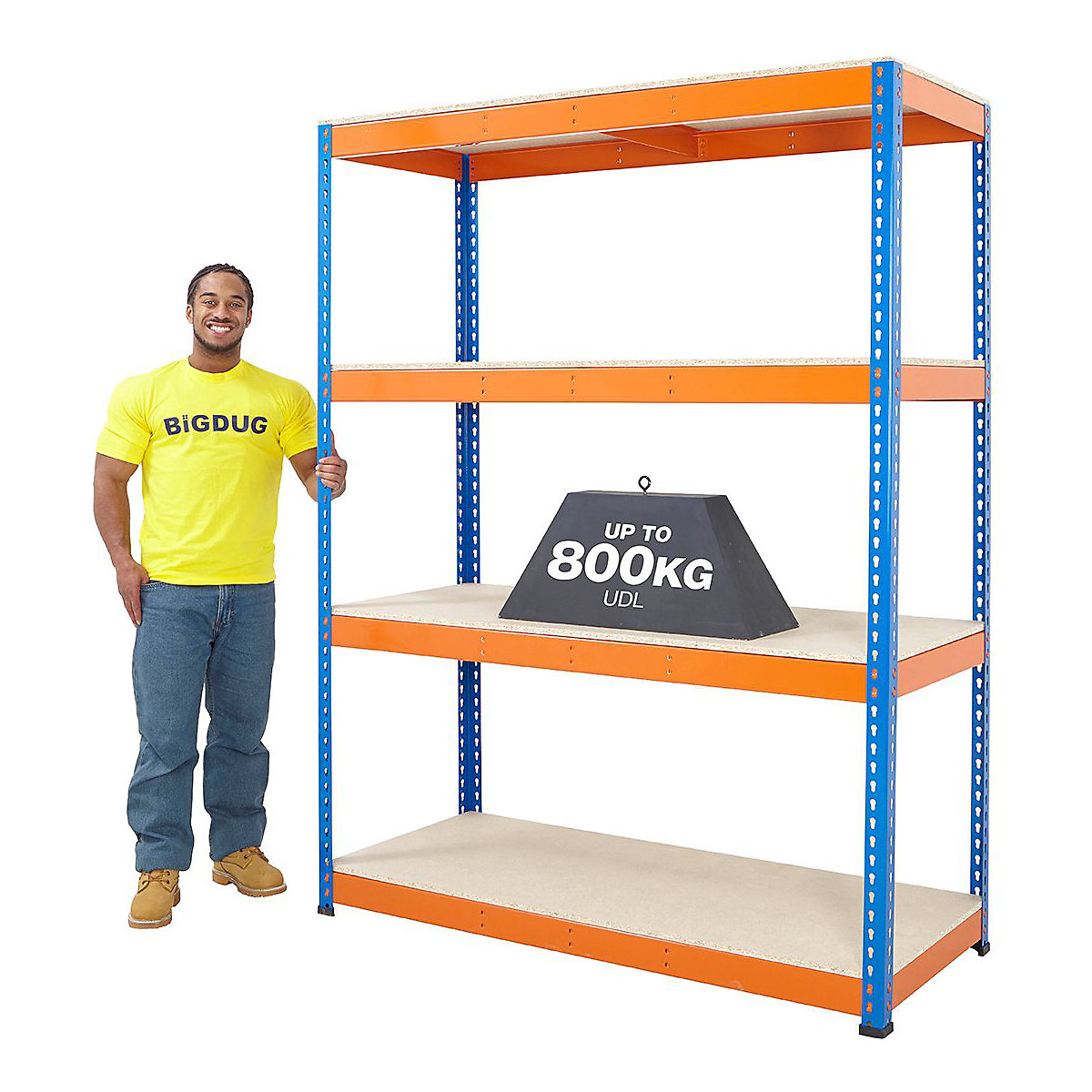 BiG800 Racking 1980h x 1525w x 760d mm 4 Levels 800kg UDL Blue & Orange ...