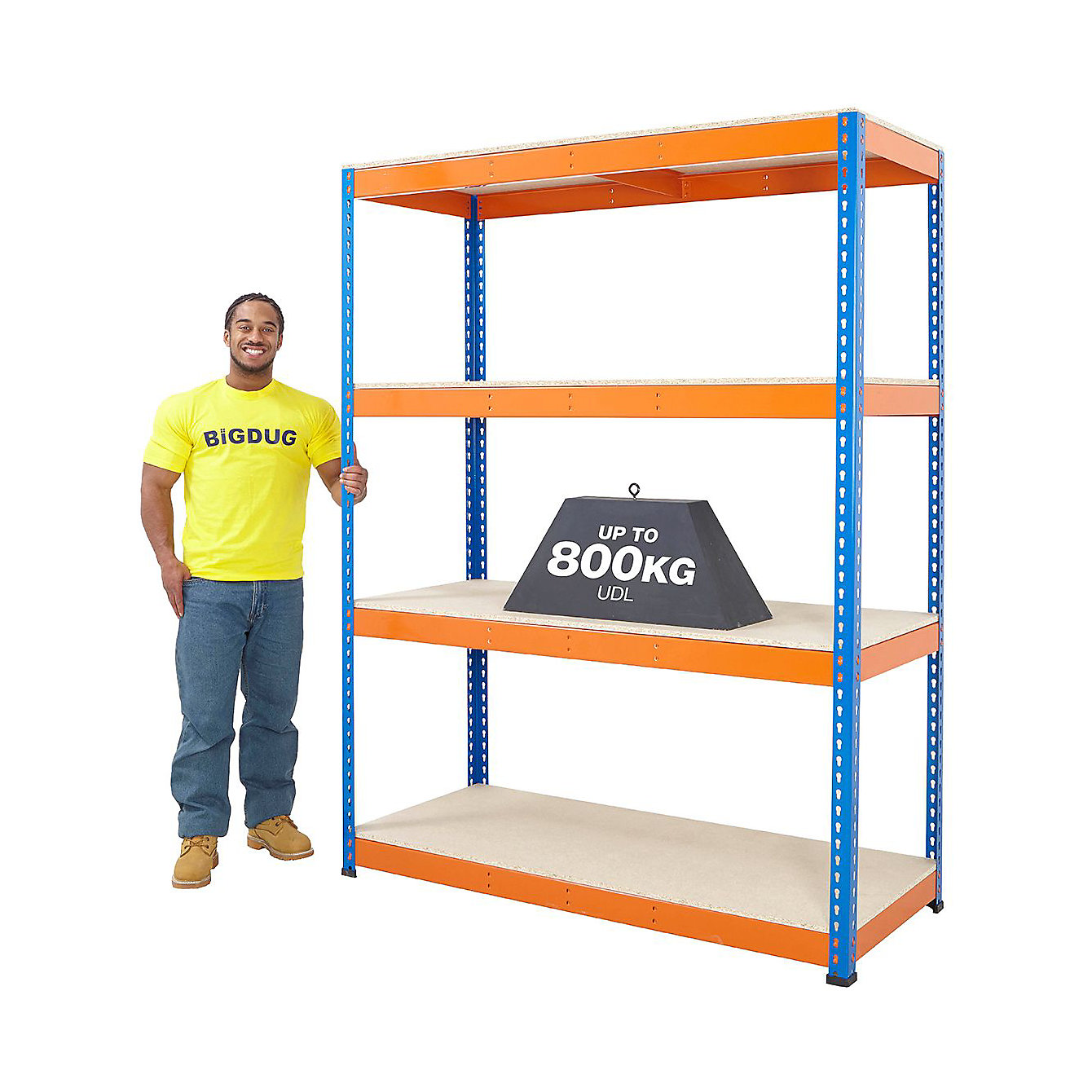 BiG800 Racking 1980h x 1525w x 760d mm 4 Levels 800kg UDL Blue & Orange ...