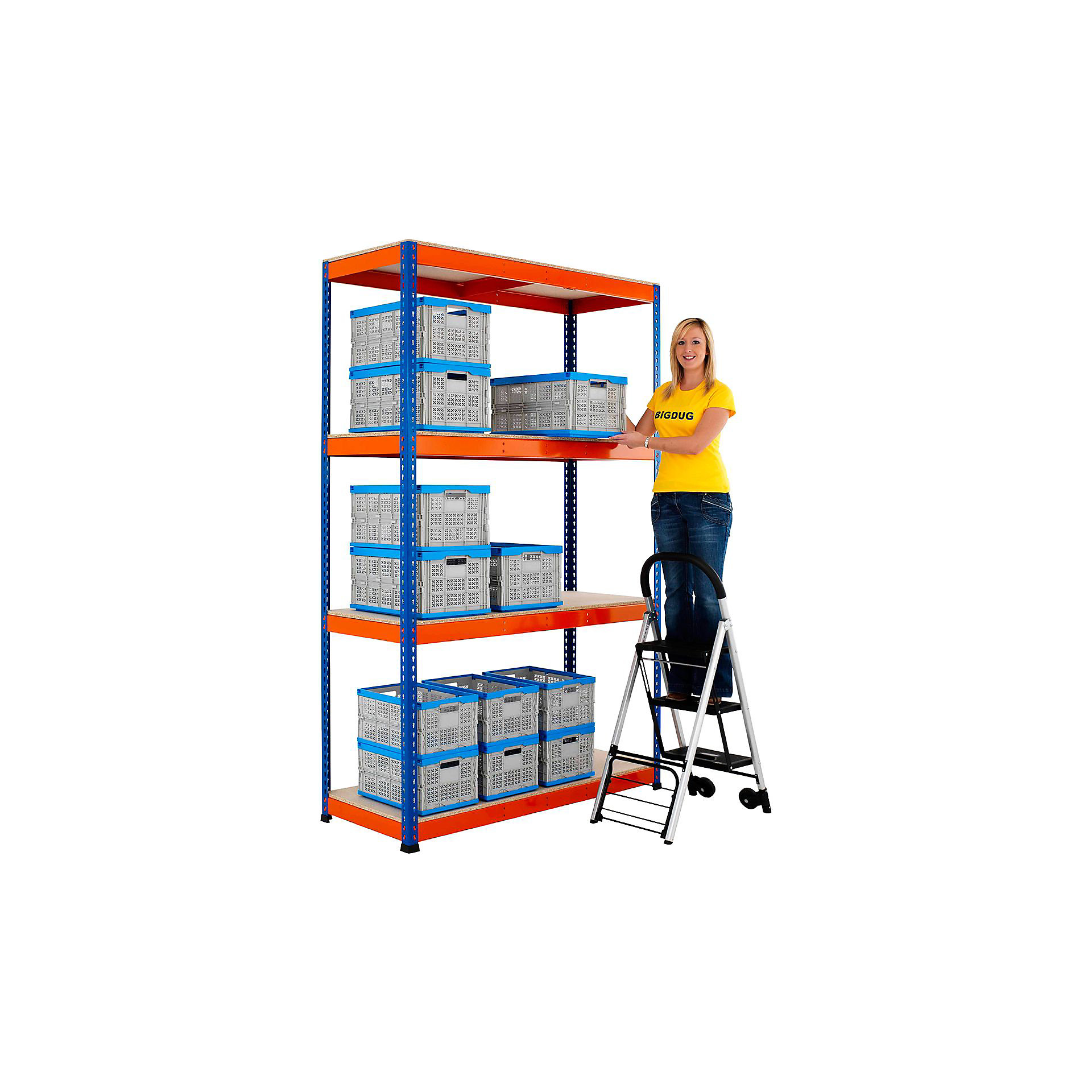 BiG800 Racking 2440h x 2440w x 610d mm 4 Levels 500kg UDL Blue & Orange ...