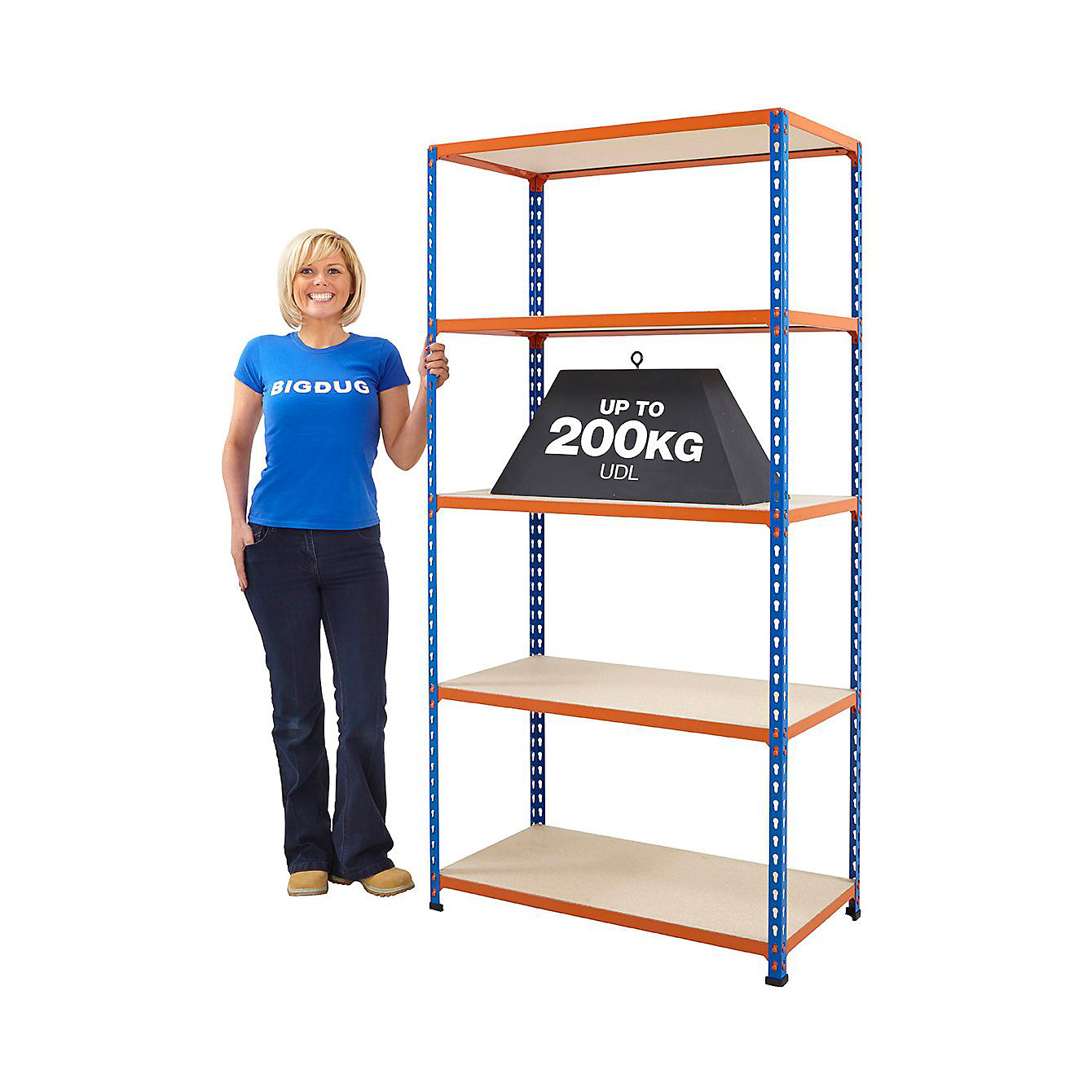 BiG200 Shelving 1830h x 915w x 610d mm 5 Level 200kg UDL Blue & Orange ...