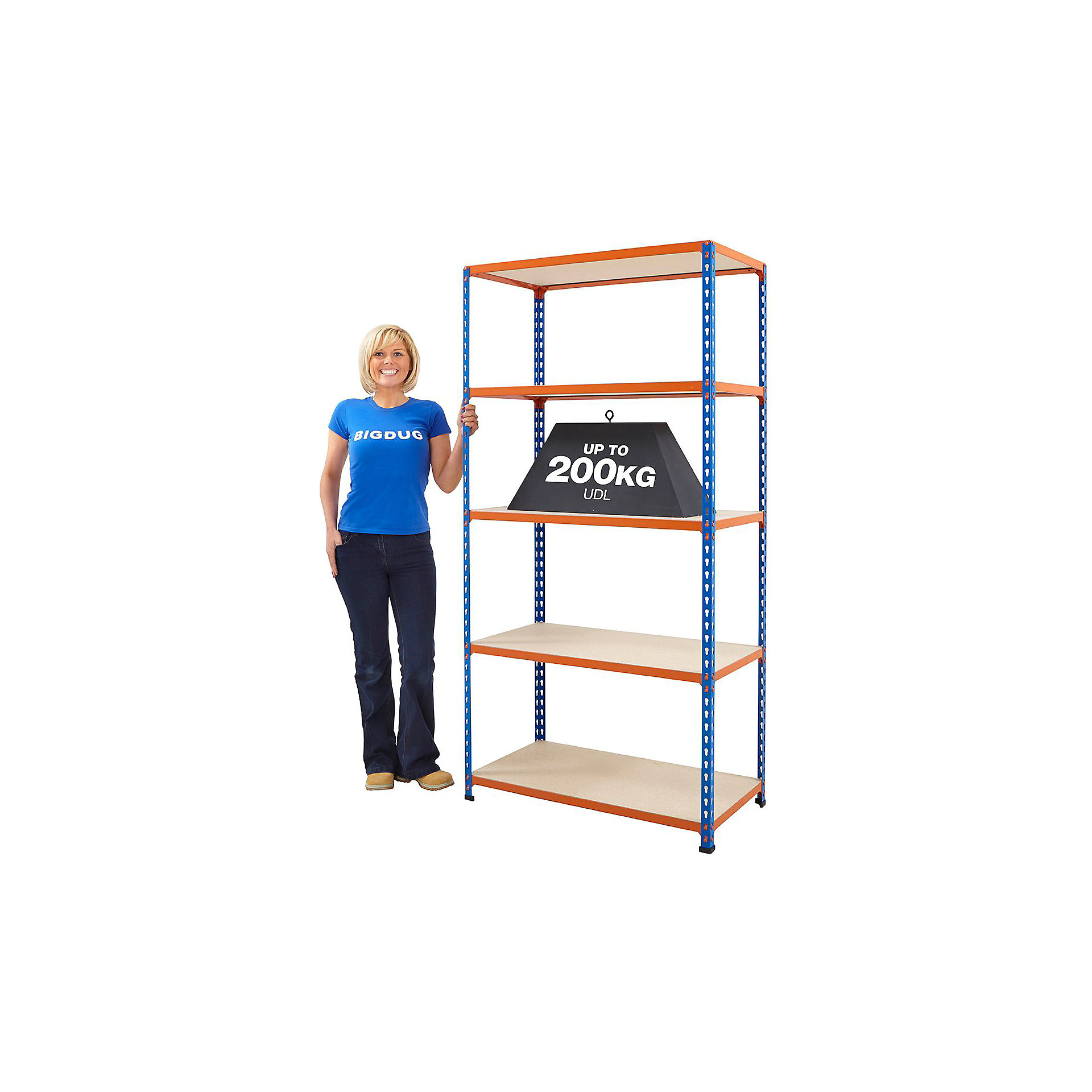BiG200 Shelving 1830h x 915w x 610d mm 5 Level 200kg UDL Blue & Orange ...